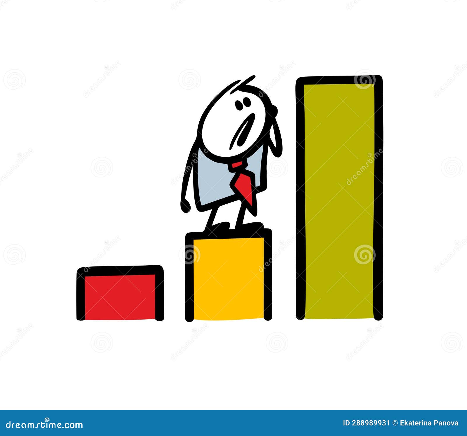 Doodle Puzzled Cartoon Stickman Looks Frustrated at a High Column in ...