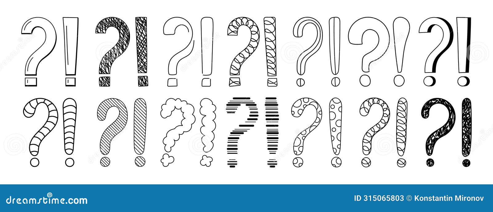 Doodle Question Mark Hand Drawn Sketch Vector Illustration Set Isolated ...