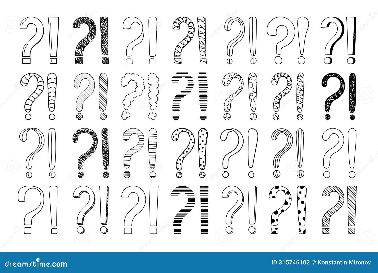 Doodle Question Mark Hand Drawn Sketch Vector Illustration Set Isolated ...