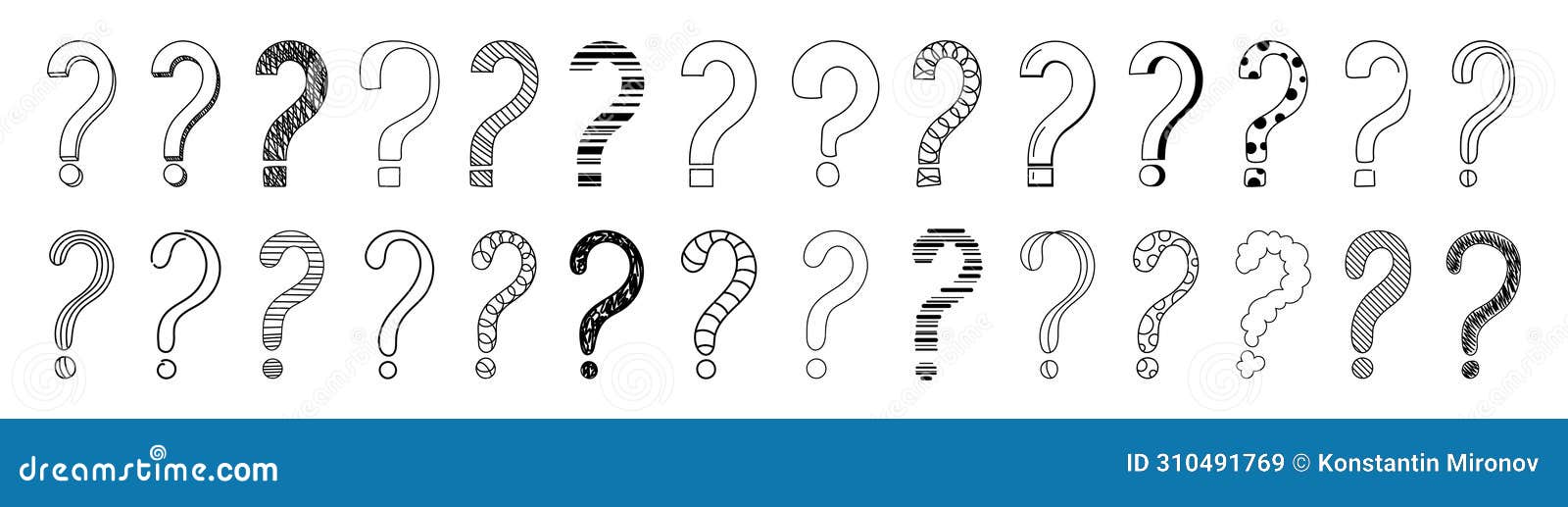 Doodle Question Mark Hand Drawn Sketch Vector Illustration Set Isolated ...
