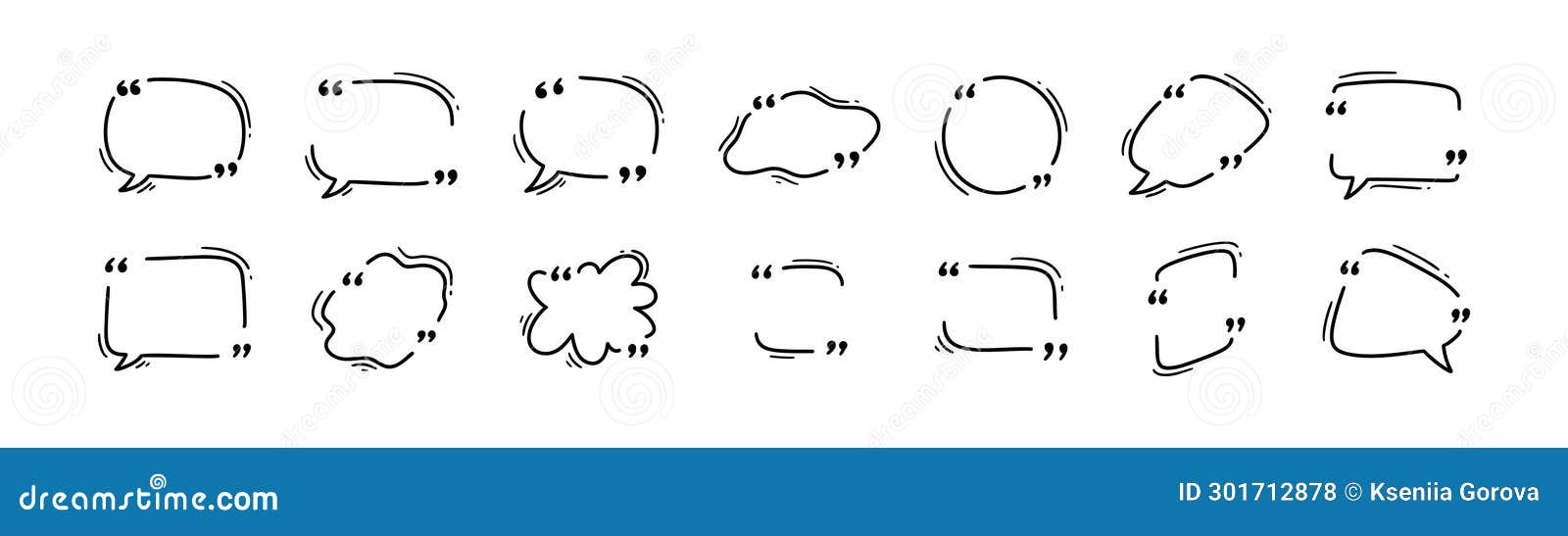 Doodle Quotation Mark Box. Hand Drawn Blank Quote Text Speech Bubble ...