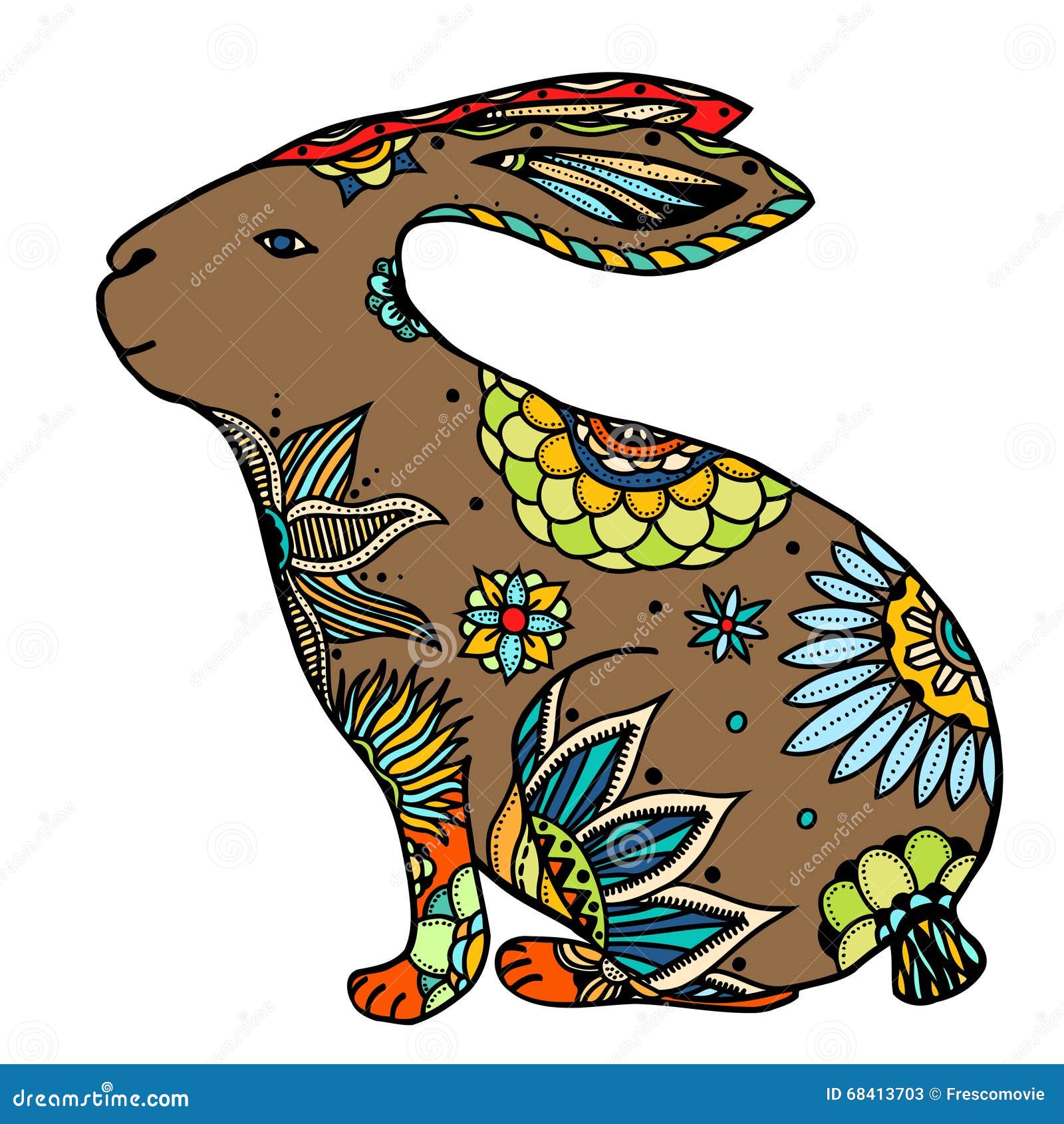 Doodle rabbit illustration stock vector. Illustration of brown - 68413703
