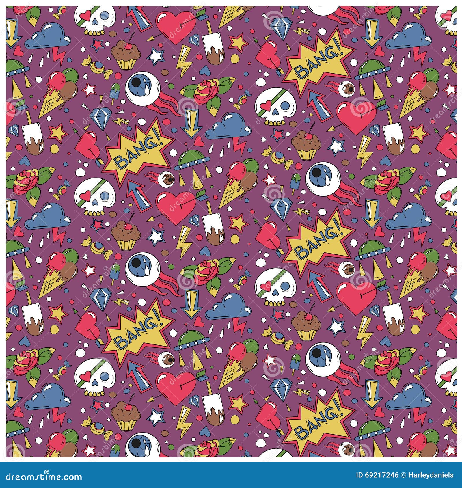 Doodle Random Objects Colored Pattern Cartoon Vector | CartoonDealer ...