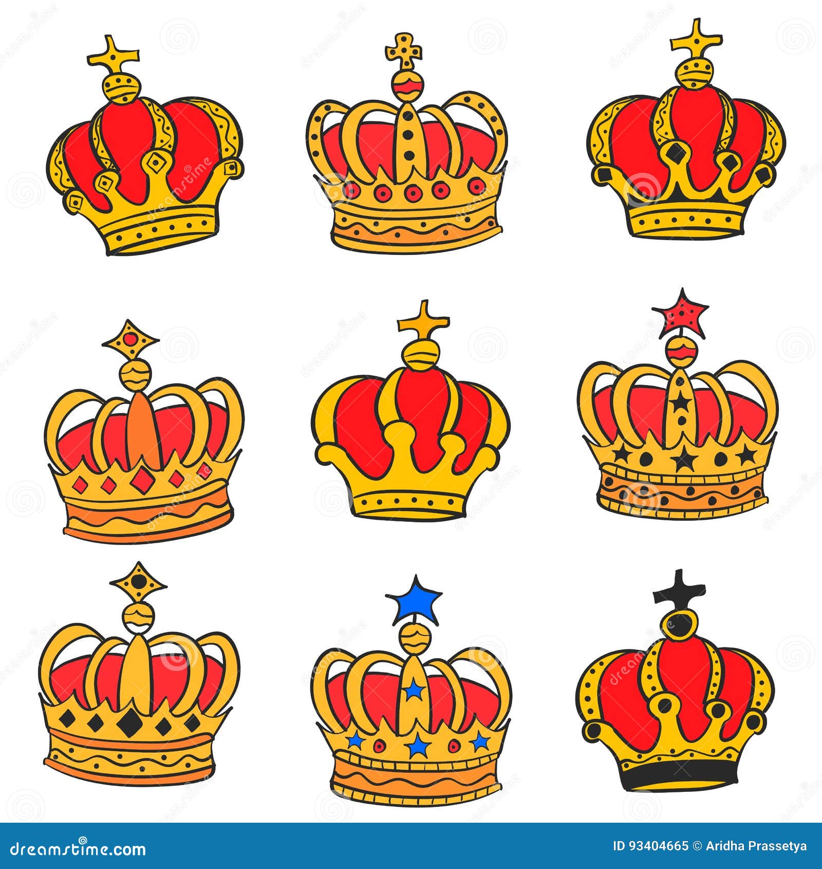 Doodle Red Crown Style Various Collection Stock Vector - Illustration ...