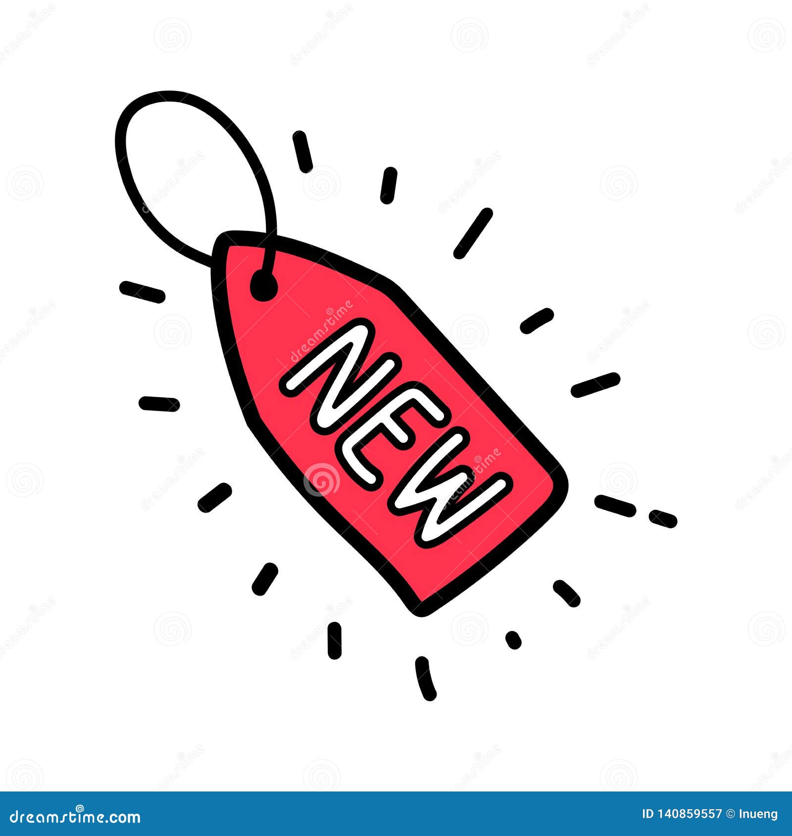 Doodle red new tag label. stock vector. Illustration of label - 140859557