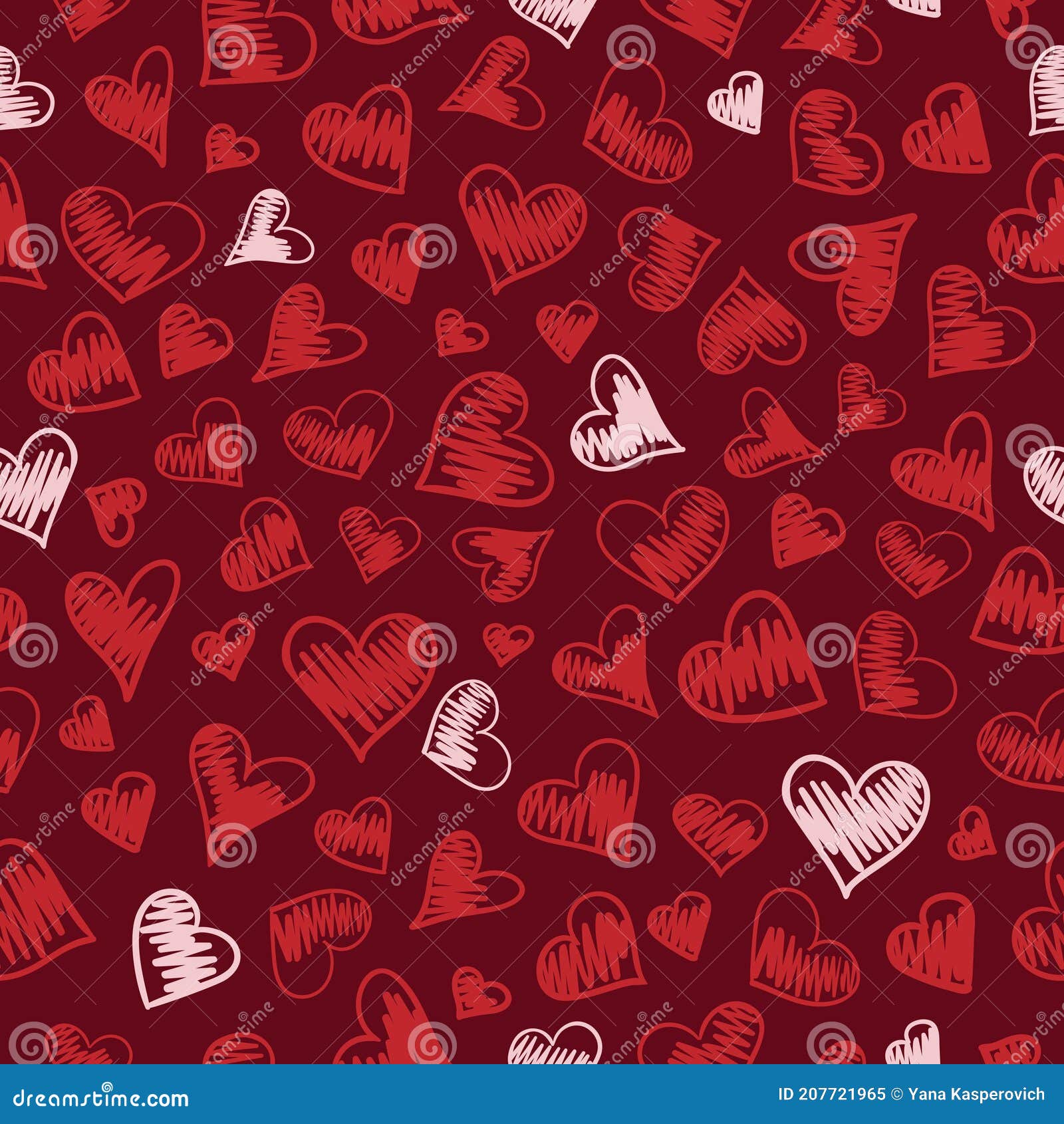 Doodle Red and White Hearts on Maroon Background. Seamless Vector Cute ...