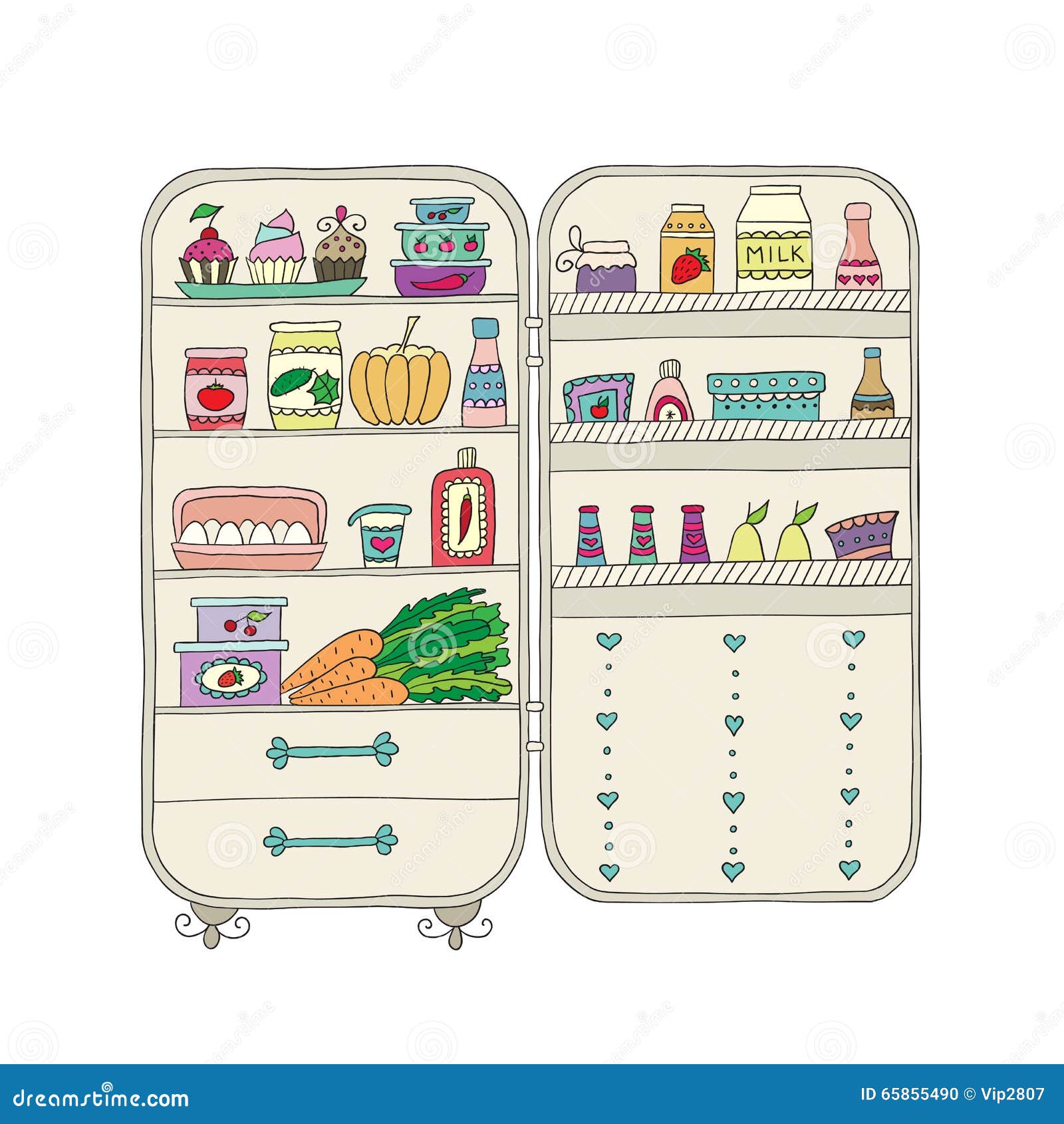 Doodle Refrigerator with Food Drawn by Hand. Stock Vector ...