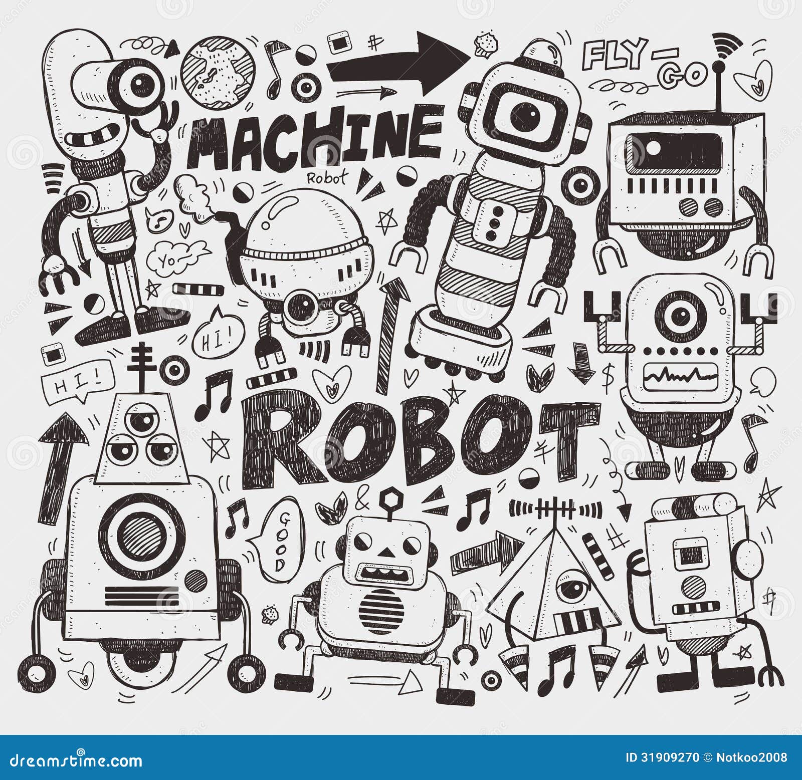 Doodle Robot Element Stock Illustrations – 960 Doodle Robot Element ...