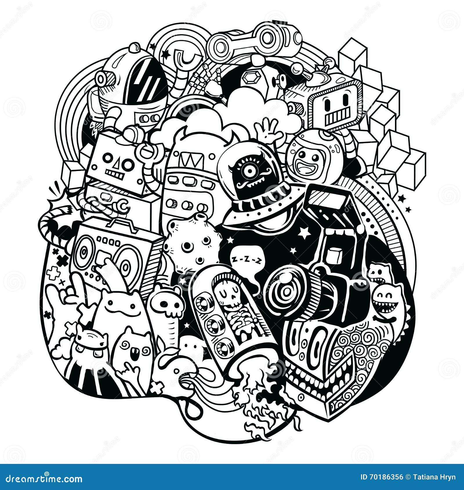 Doodle Robots, Doodle Robot Element, Vector Illustration ...