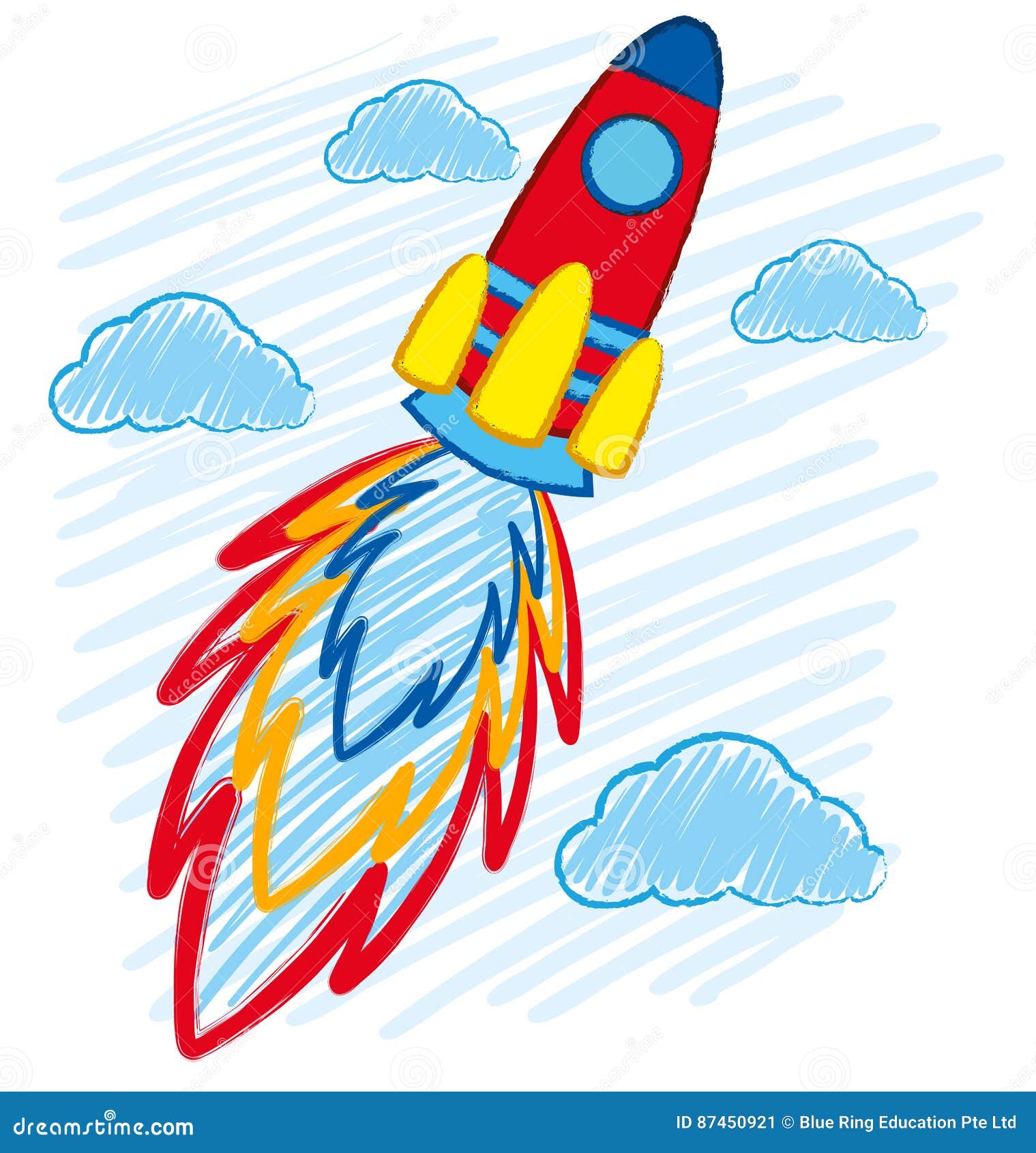 Doodle Rocket Riding in Sky Stock Illustration - Illustration of ...