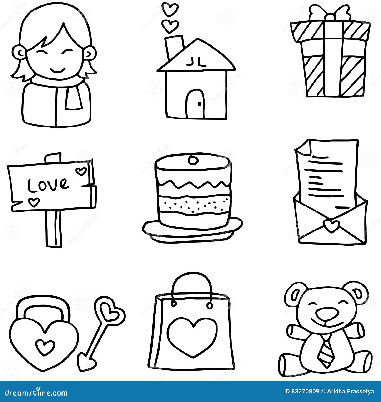Doodle Of Romance Love Theme Collection Stock Vector - Illustration of ...