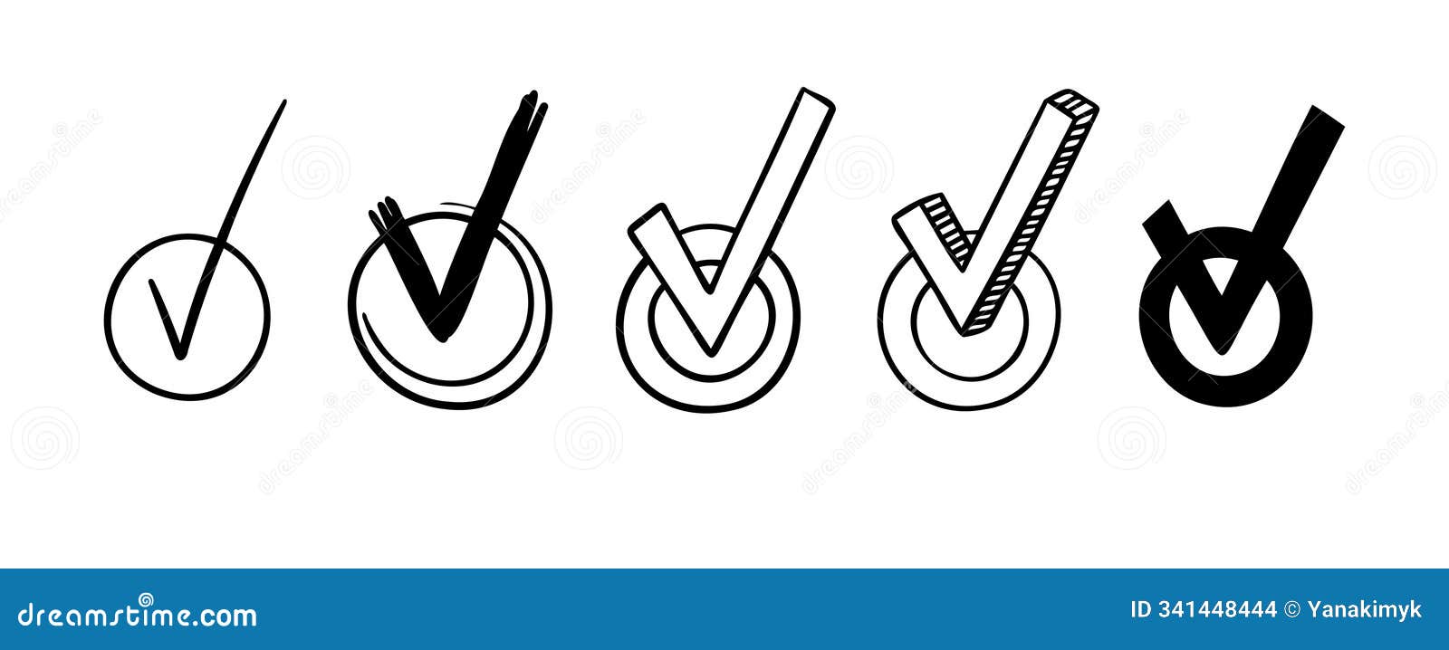 Doodle Round Checkboxes with Tick. Hand Drawn Scribble Check Marks with ...