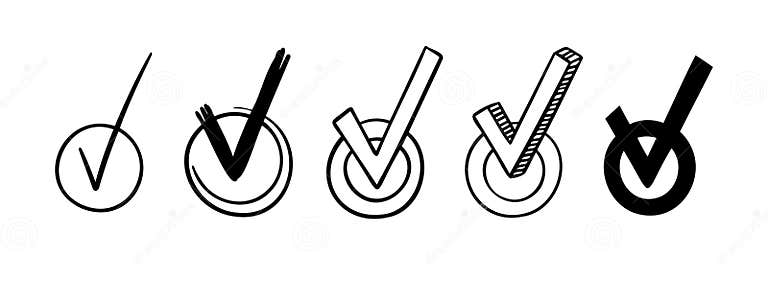 Doodle Round Checkboxes with Tick. Hand Drawn Scribble Check Marks with ...