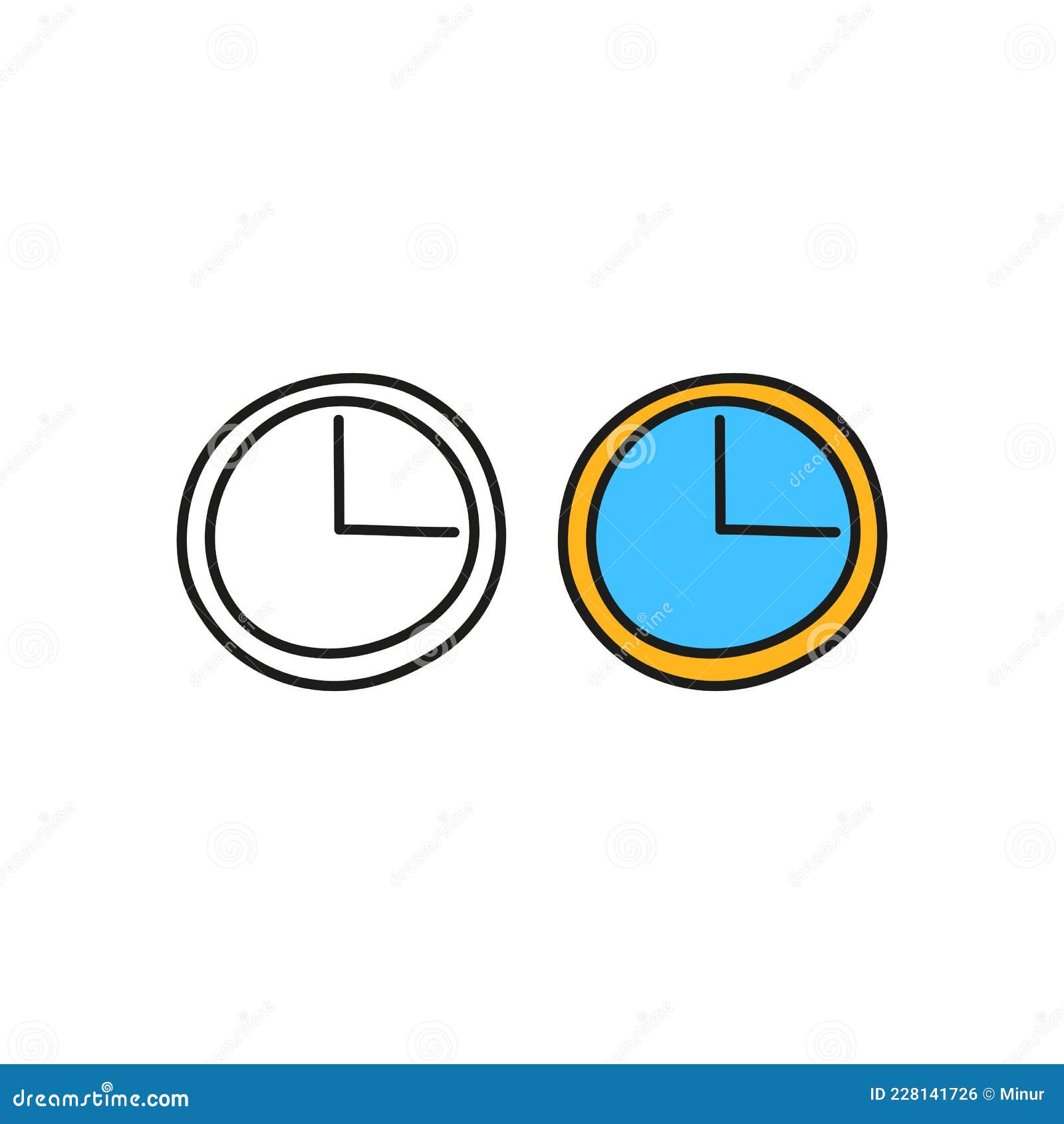 Doodle round clock icon. stock vector. Illustration of symbol - 228141726