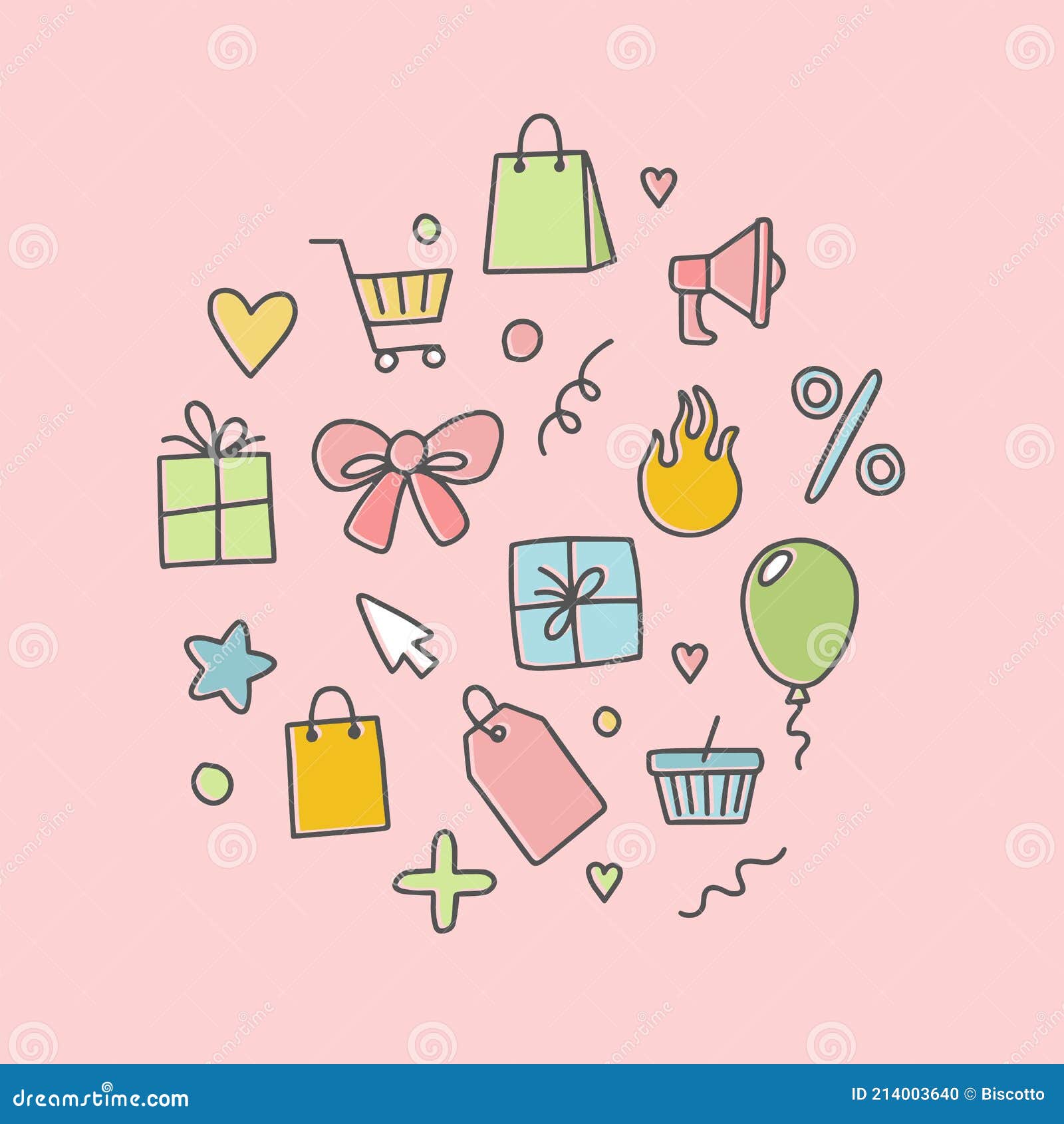 Doodle Sale Set, Cute Hand Drawn Elements. Vector Illustration Stock ...