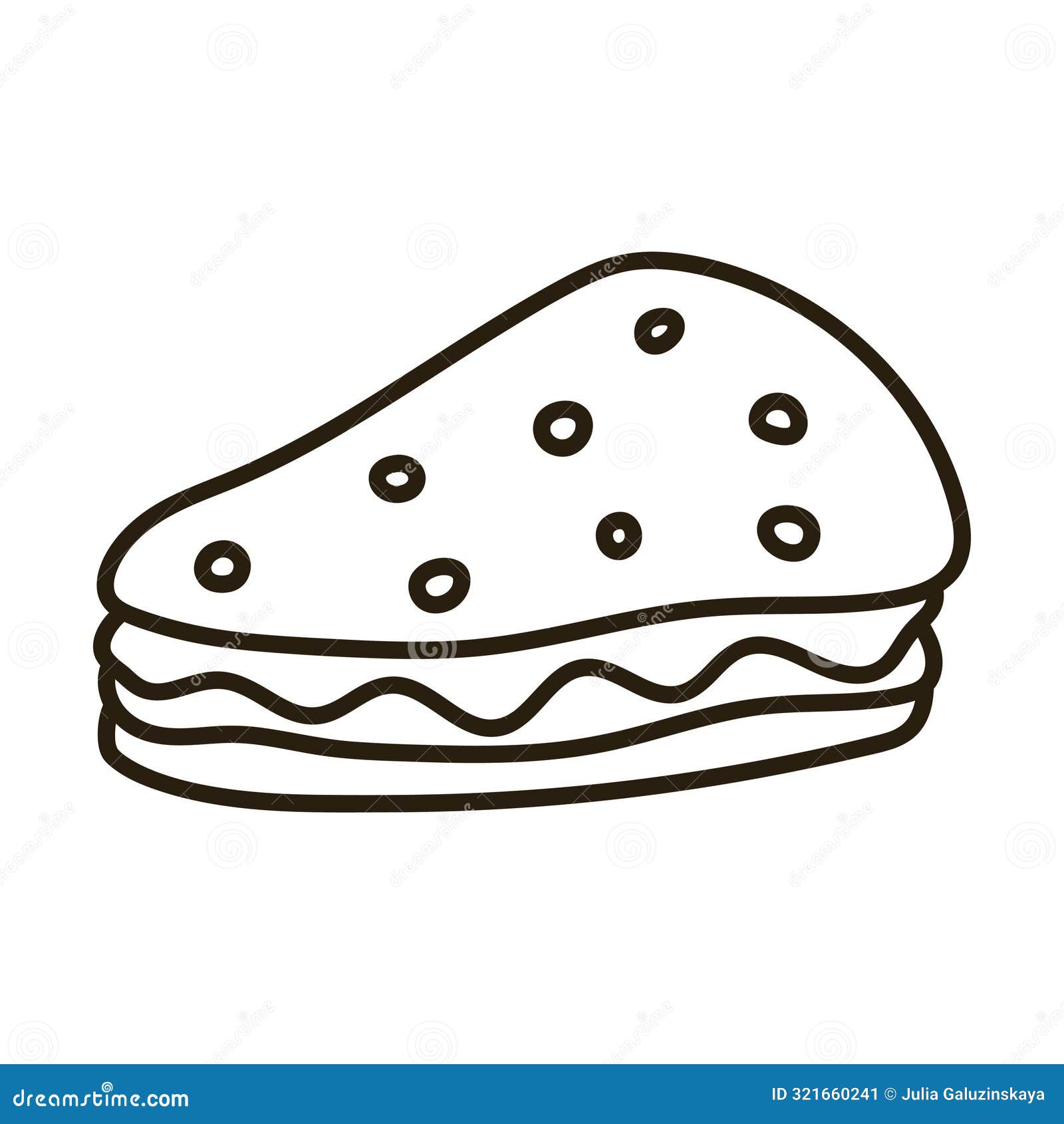 Doodle Sandwich Bun. Outline Hand Drawn Icon for Coffee and Bakery Cafe ...