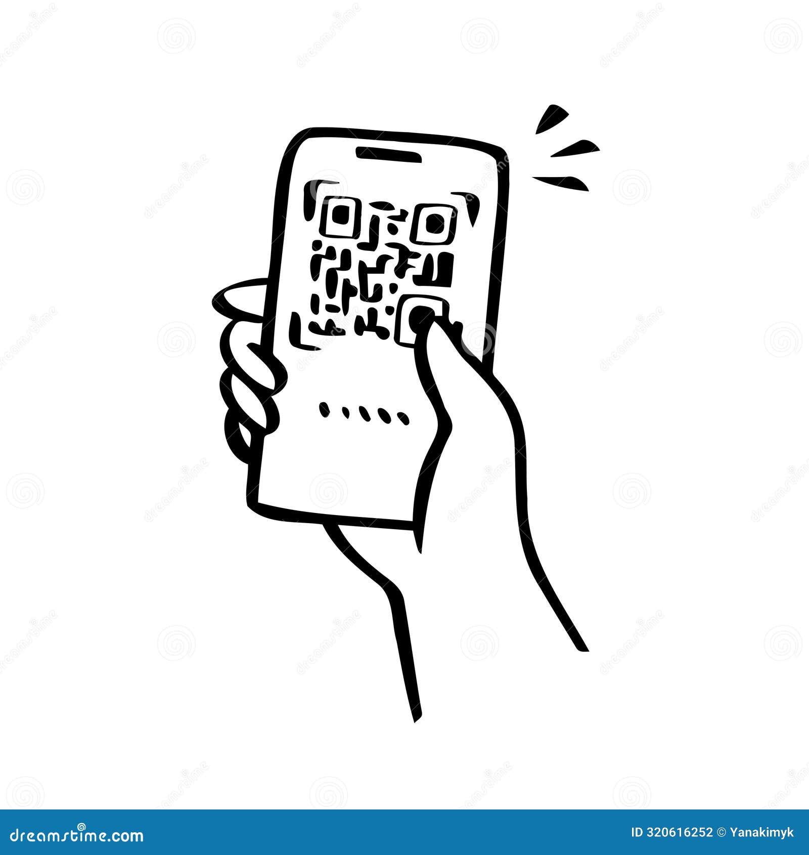 Doodle Scan Qr Code Illustration Vector Isolated Background. Hand Drawn Line Style Stock Vector ...