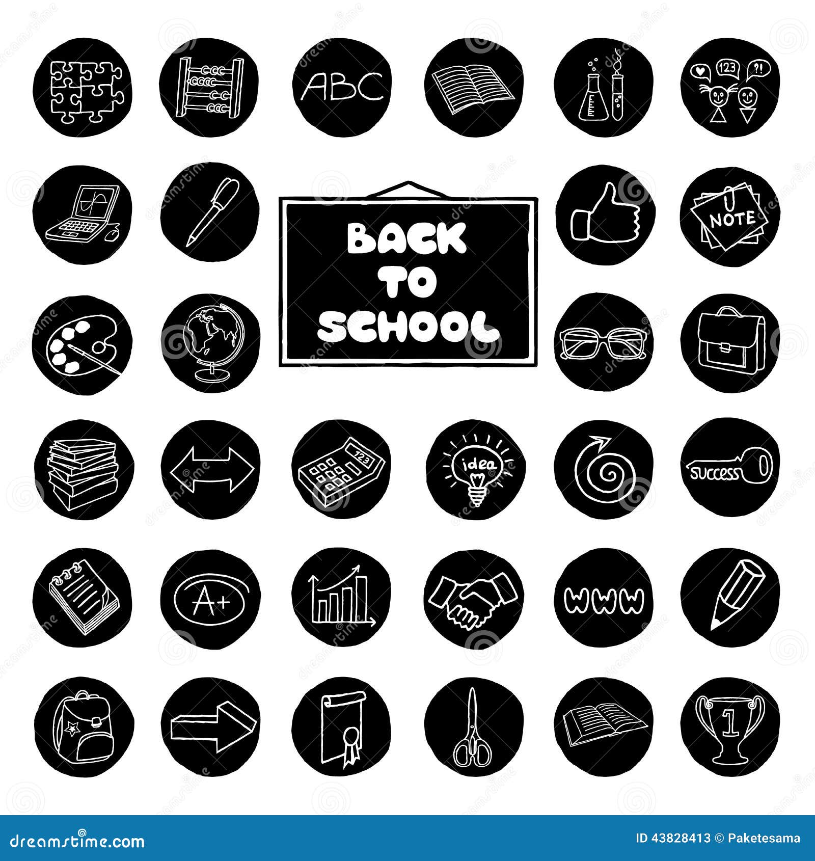 Doodle school buttons. stock vector. Illustration of black - 43828413