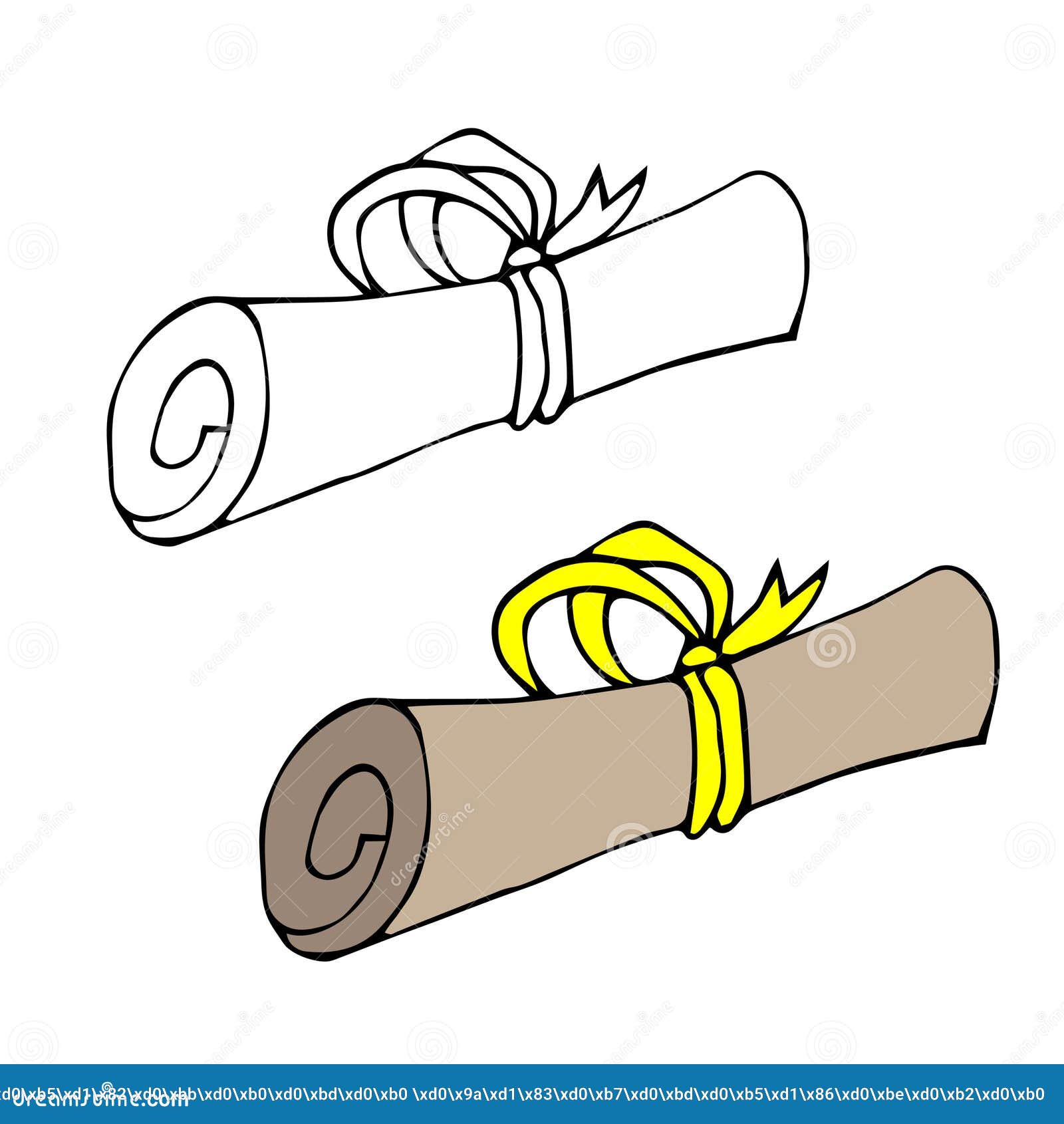 Doodle School Education Scroll with Ribbon Stock Vector - Illustration ...