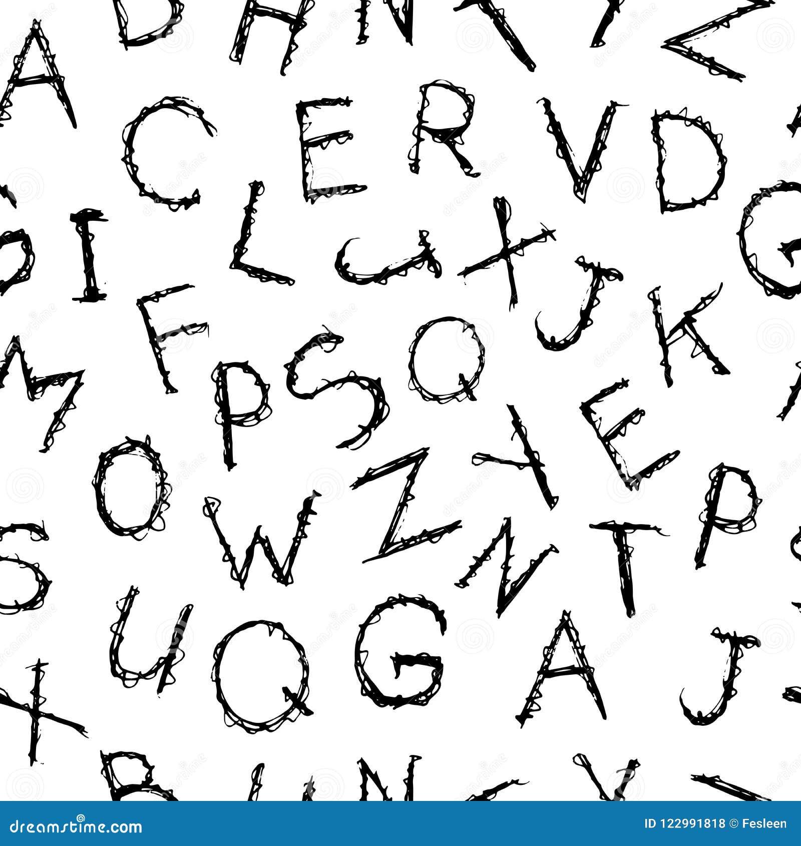 Doodle Scratch Hand Drawn Alphabet Seamless Pattern. Scribble Le Stock ...