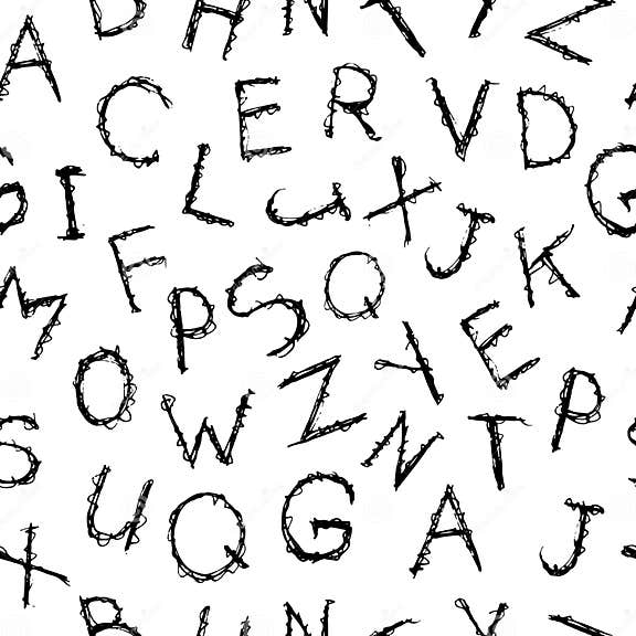 Doodle Scratch Hand Drawn Alphabet Seamless Pattern. Scribble Le Stock ...