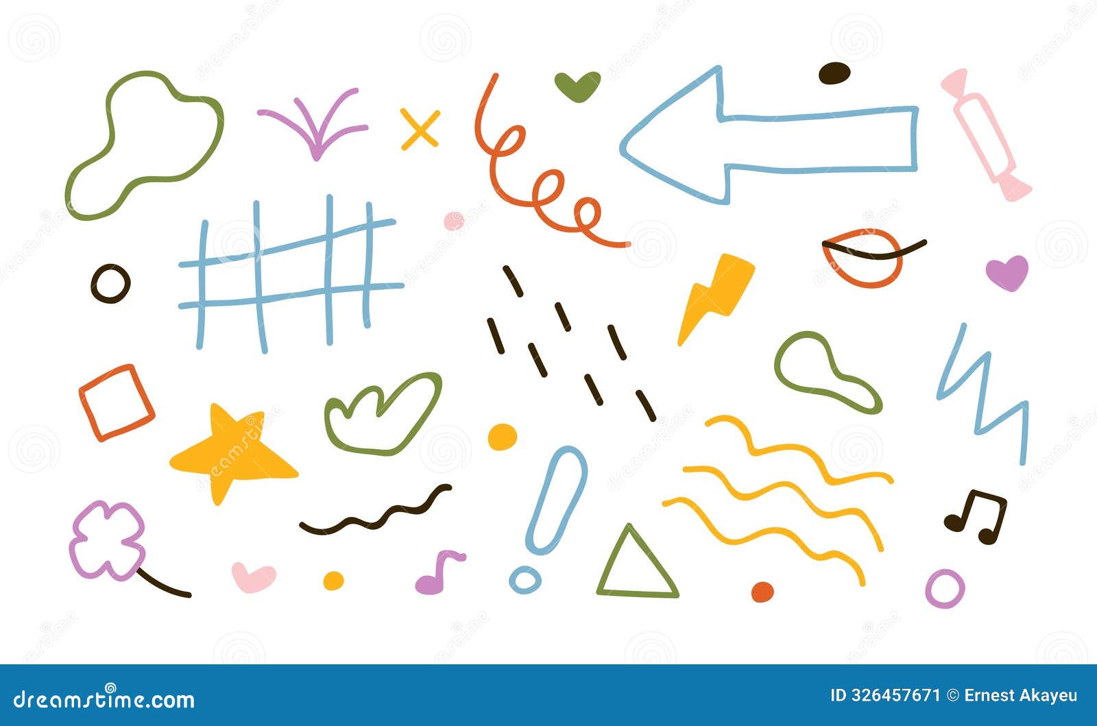 Doodle Scribble Abstract Elements, Simple Shapes, Sketchy Lines Set ...