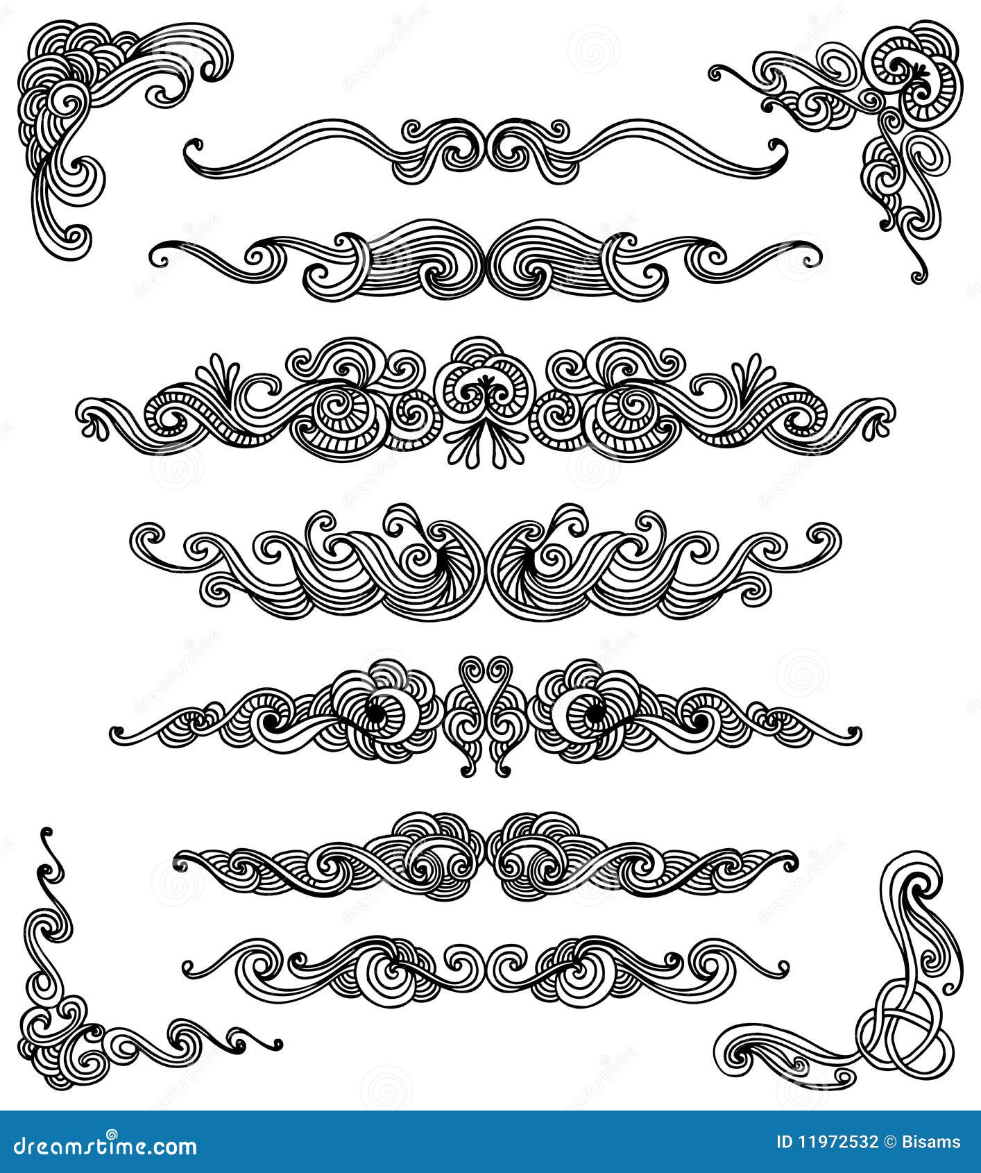 Doodle scroll set stock vector. Illustration of black - 11972532