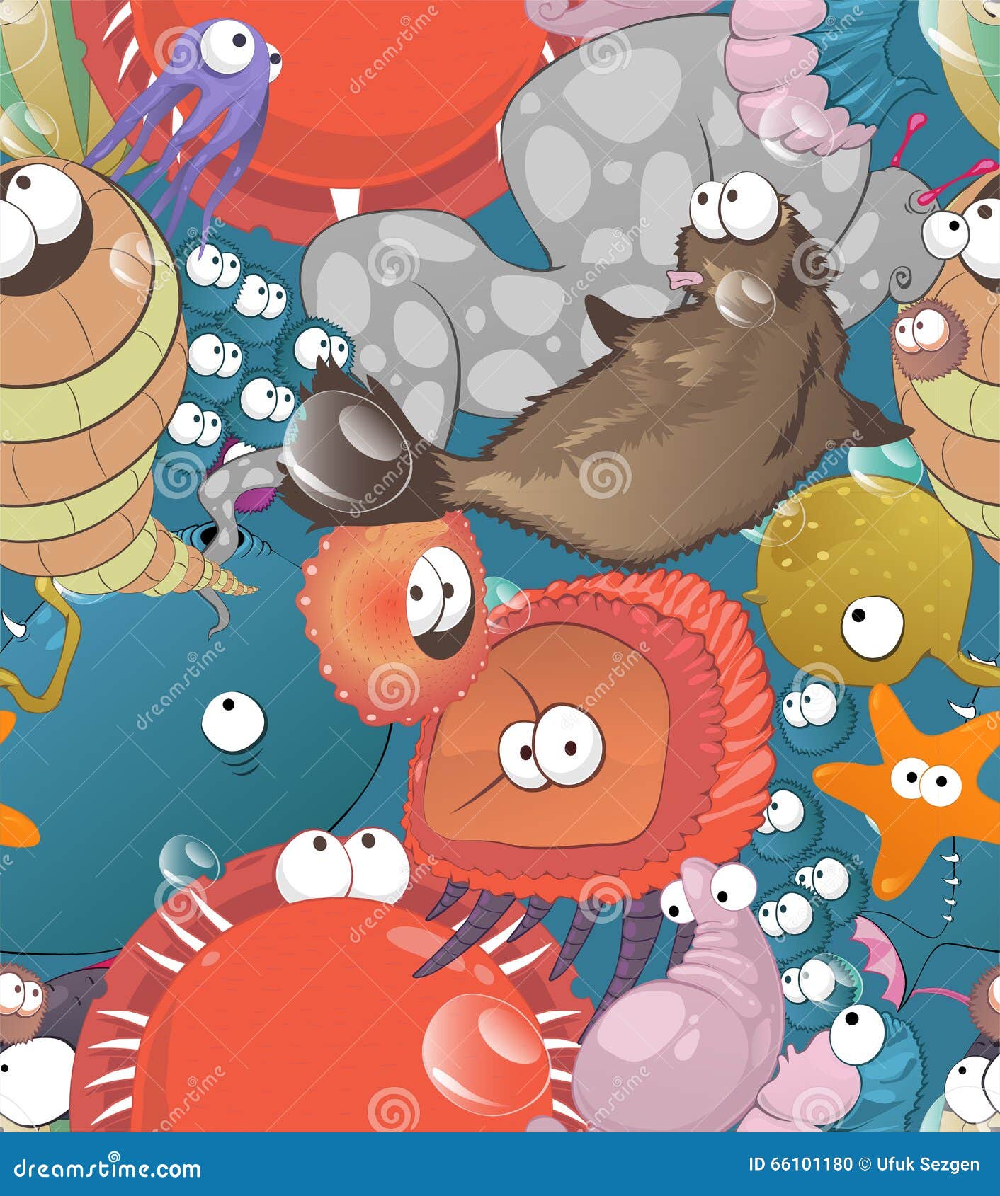 Sea Creatures - Pattern Vector Illustration | CartoonDealer.com #220984300