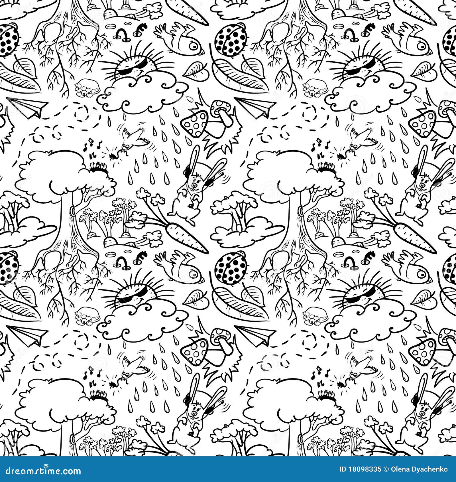 Doodle Seamless Pattern With Flowers, Swirls, Stars And Leaves Royalty ...