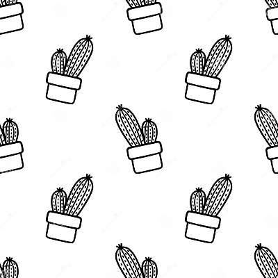 Seamless Patterns of Cactus Outline Cartoon Doodle, Vector. Stock ...