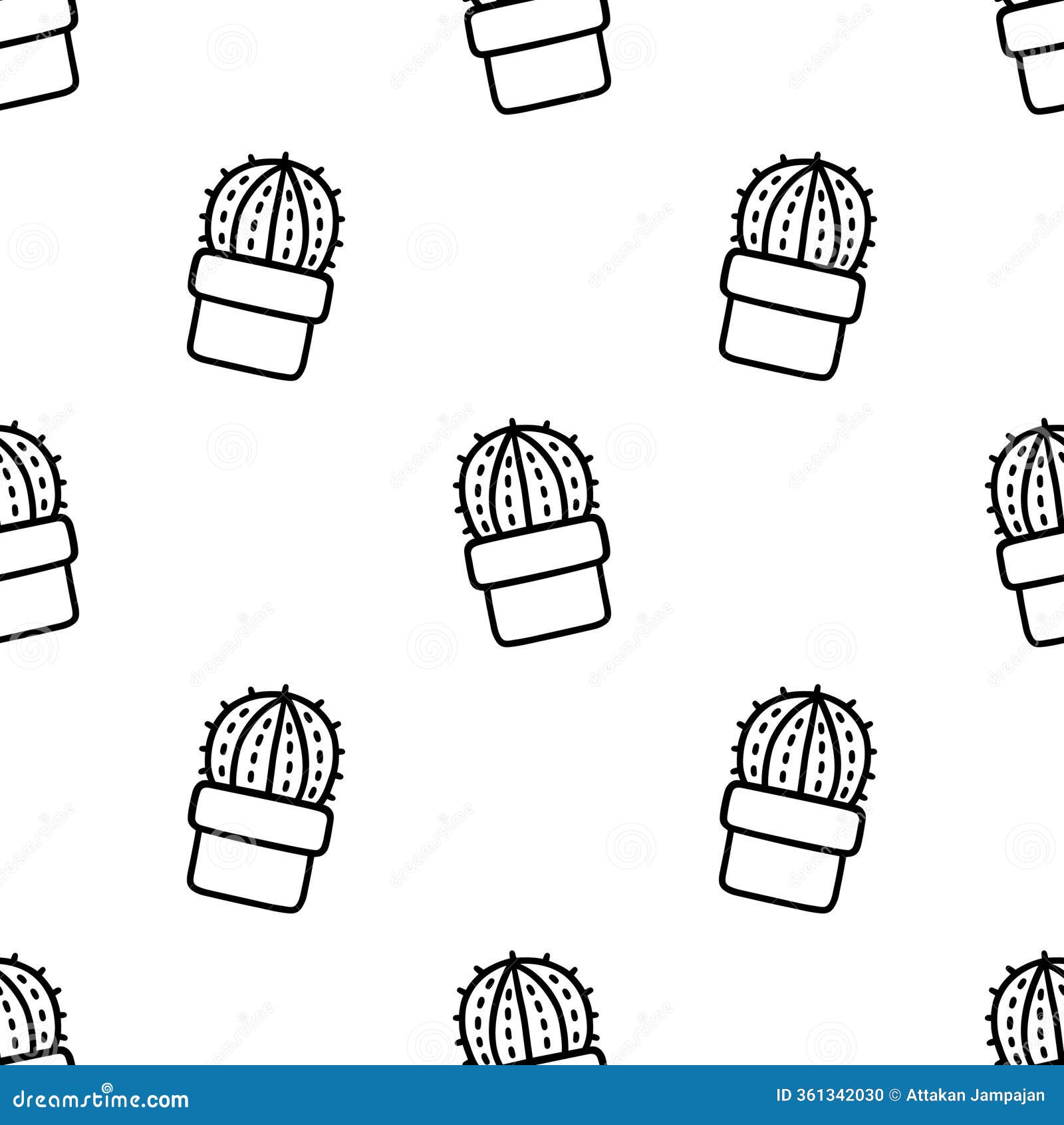 Seamless Patterns of Cactus Outline Cartoon Doodle, Vector. Stock ...