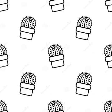 Seamless Patterns of Cactus Outline Cartoon Doodle, Vector. Stock ...
