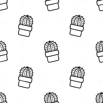 Seamless Patterns of Cactus Outline Cartoon Doodle, Vector. Stock ...