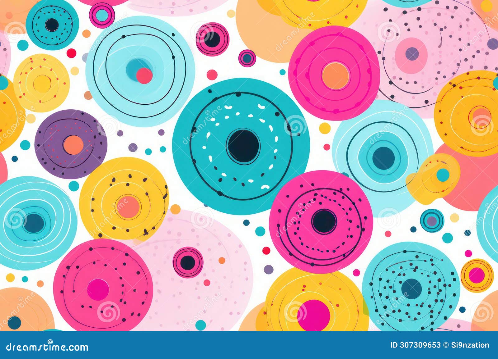 Doodle Seamless Circle Pattern. Crazy Color Palette Stock Illustration ...