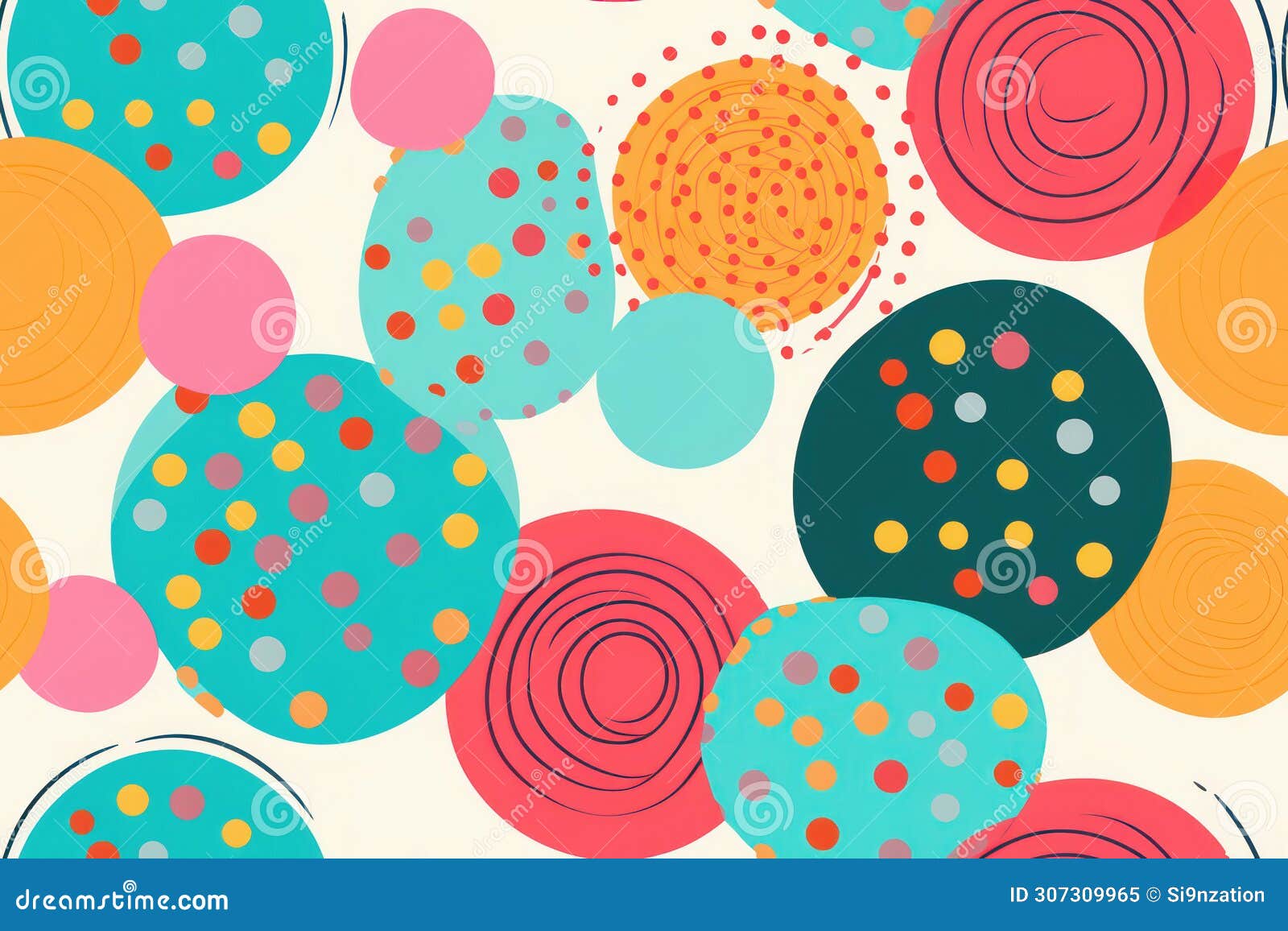 Doodle Seamless Circle Pattern. Crazy Color Palette Stock Illustration ...