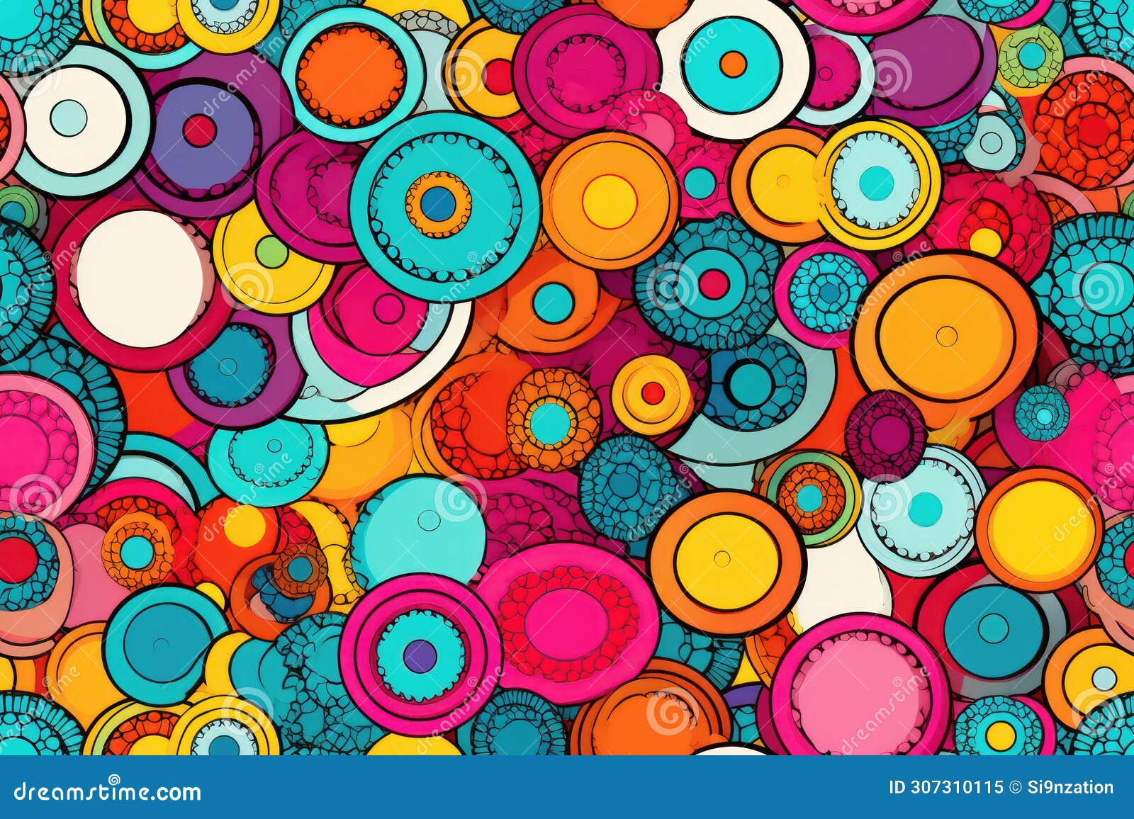 Doodle Seamless Circle Pattern. Crazy Color Palette Stock Illustration ...