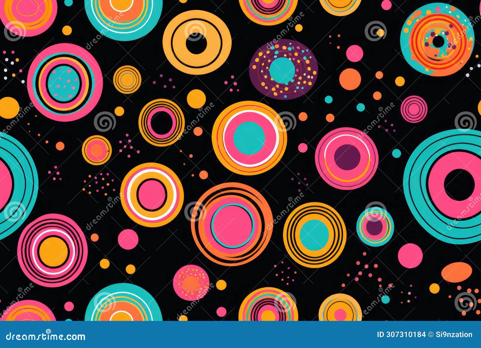 Doodle Seamless Circle Pattern. Crazy Color Palette Stock Illustration ...
