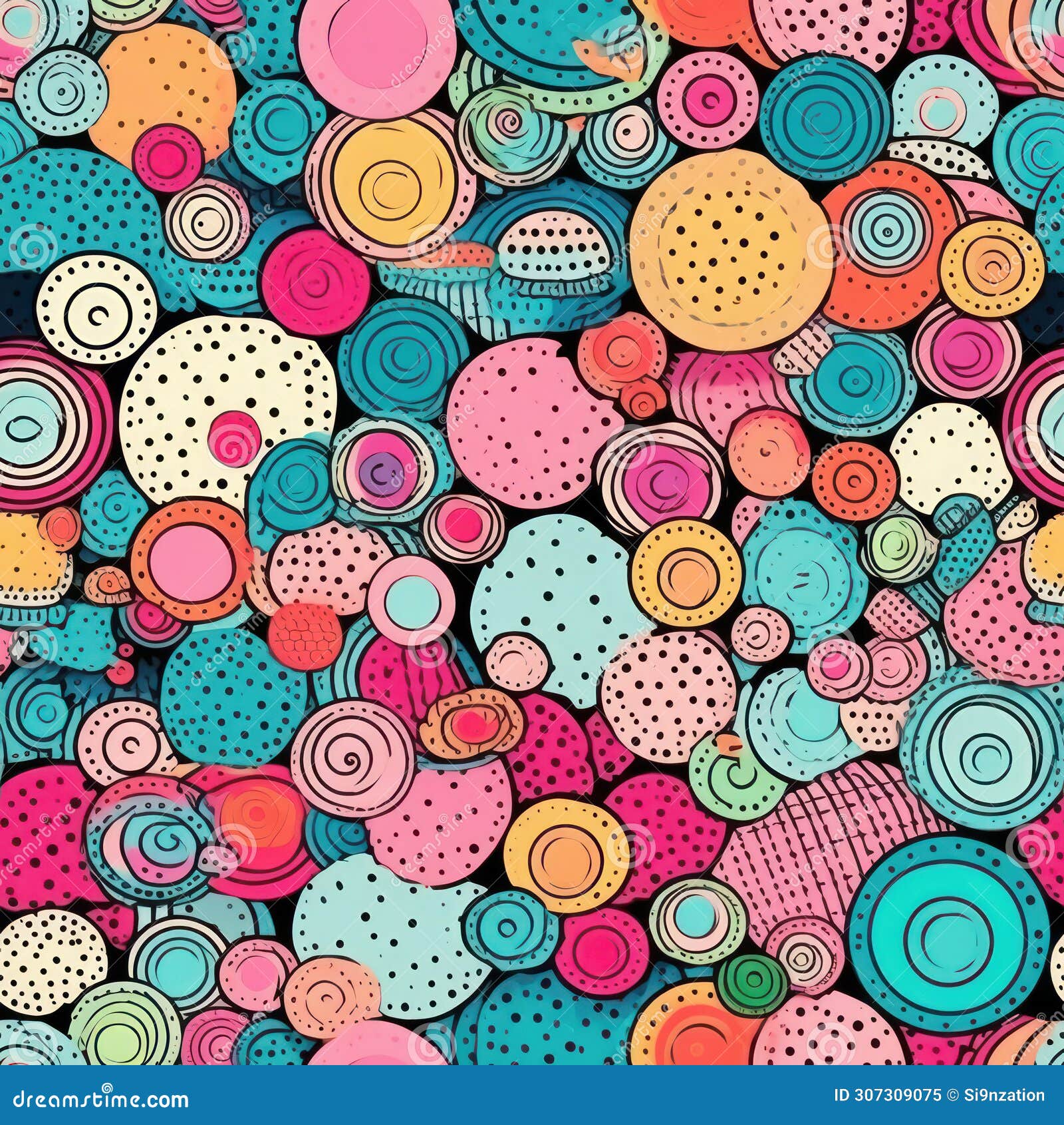Doodle Seamless Circle Pattern. Crazy Color Palette Stock Illustration ...