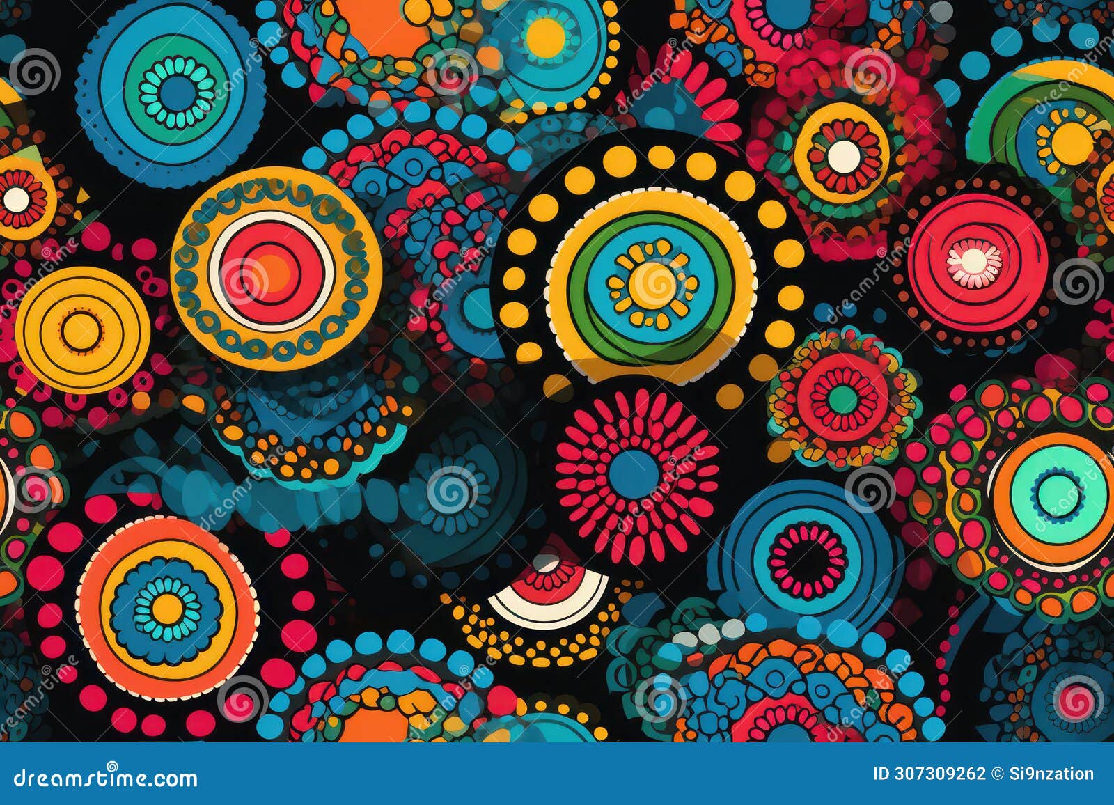 Doodle Seamless Circle Pattern. Crazy Color Palette Stock Illustration ...
