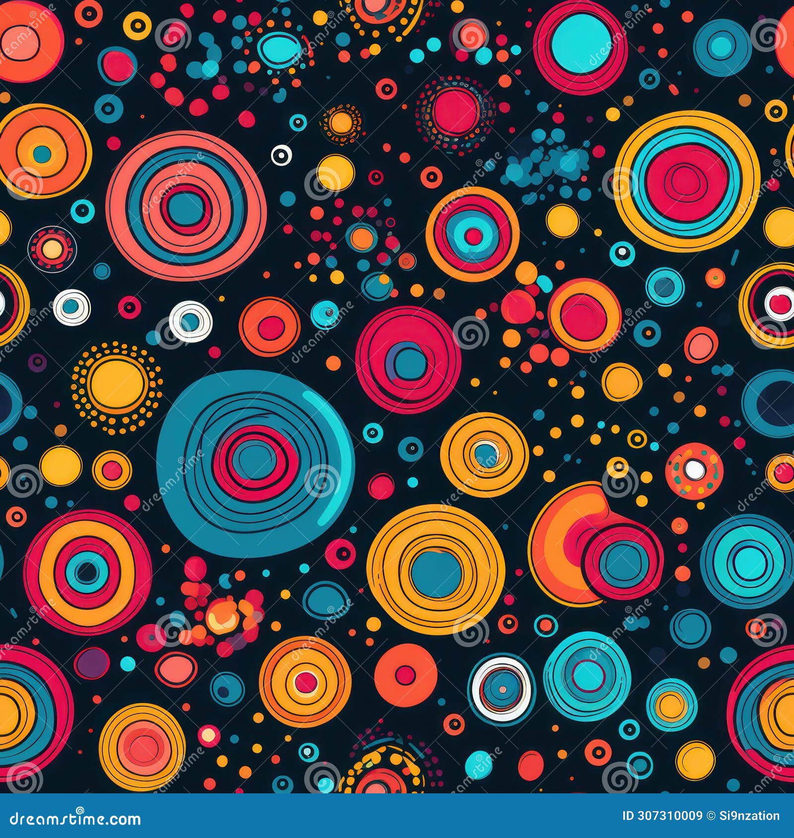 Doodle Seamless Circle Pattern. Crazy Color Palette Stock Illustration ...