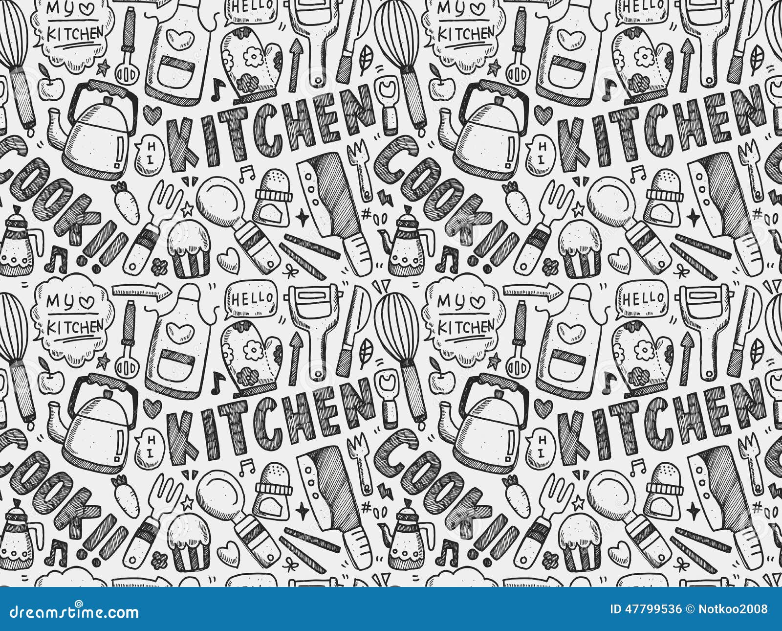 Doodle Seamless Cooking And Kitchen Background Vector Illustration ...