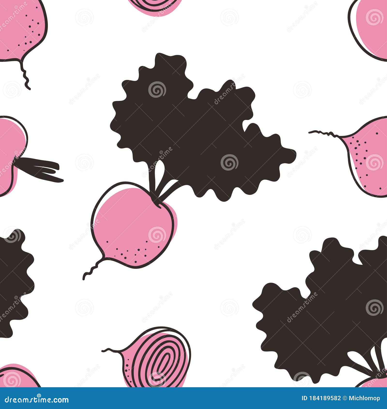 Doodle Seamless Pattern Beetroot. Hand Drawn Stylish Fruit and ...