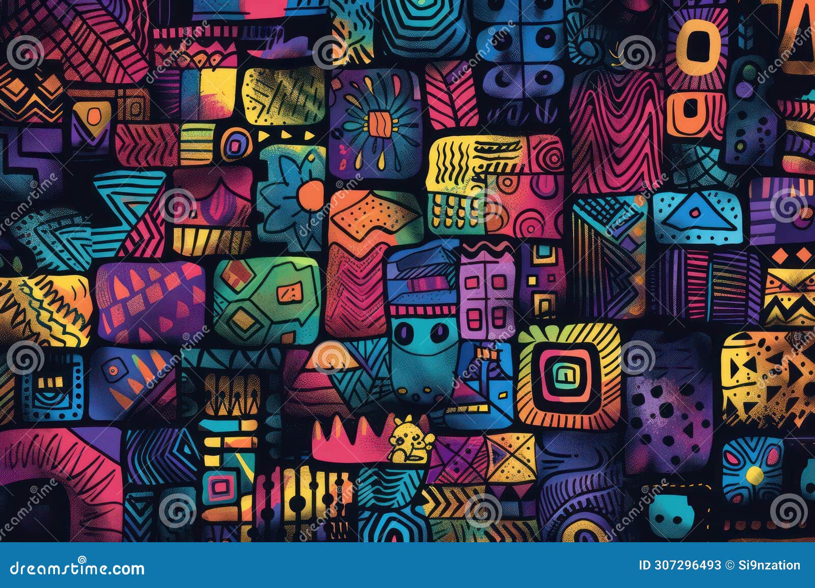 Doodle Seamless Pattern. Crazy Color Palette Stock Illustration ...