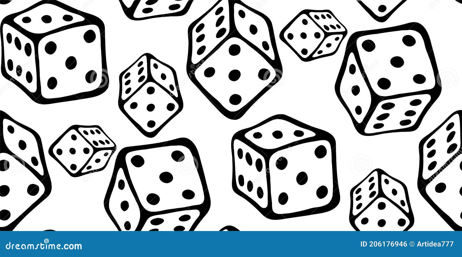 Doodle Seamless Pattern with Dice Drawn by Black Outline for Board Game ...