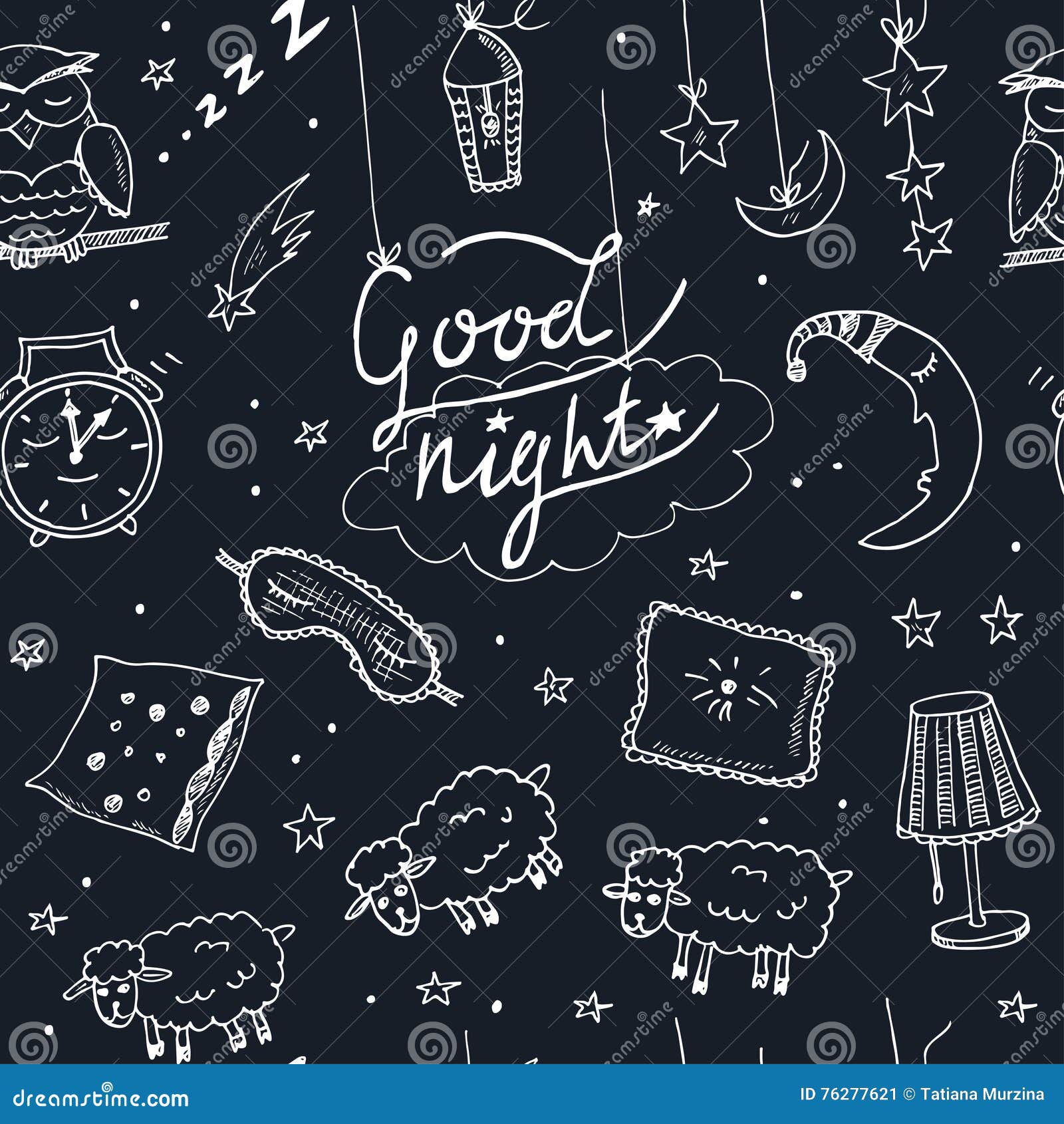 Doodle Seamless Pattern with Images about Good Night Stock Vector ...