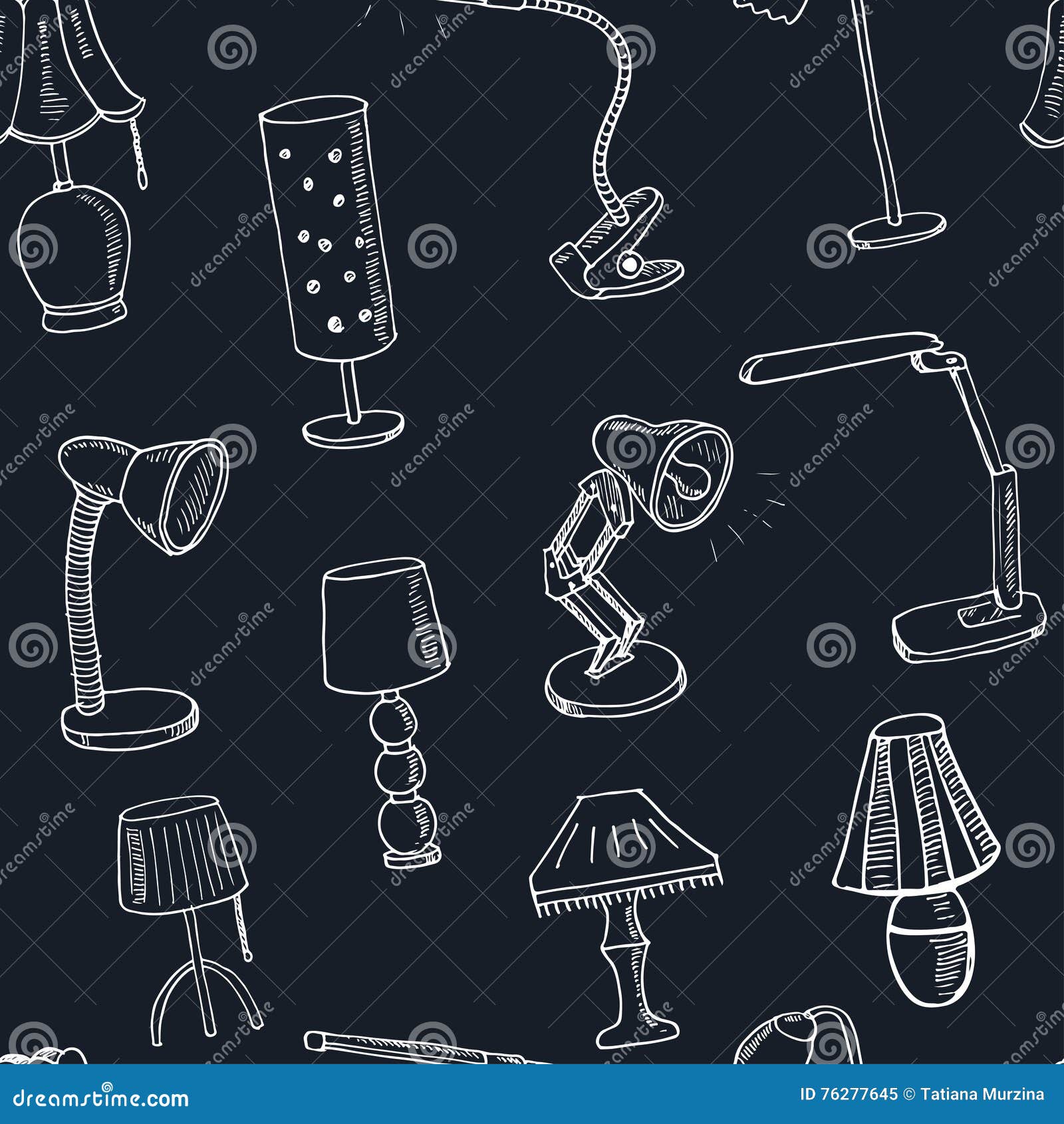 Doodle Seamless Pattern with Lamps Vector Illustration Stock Vector ...