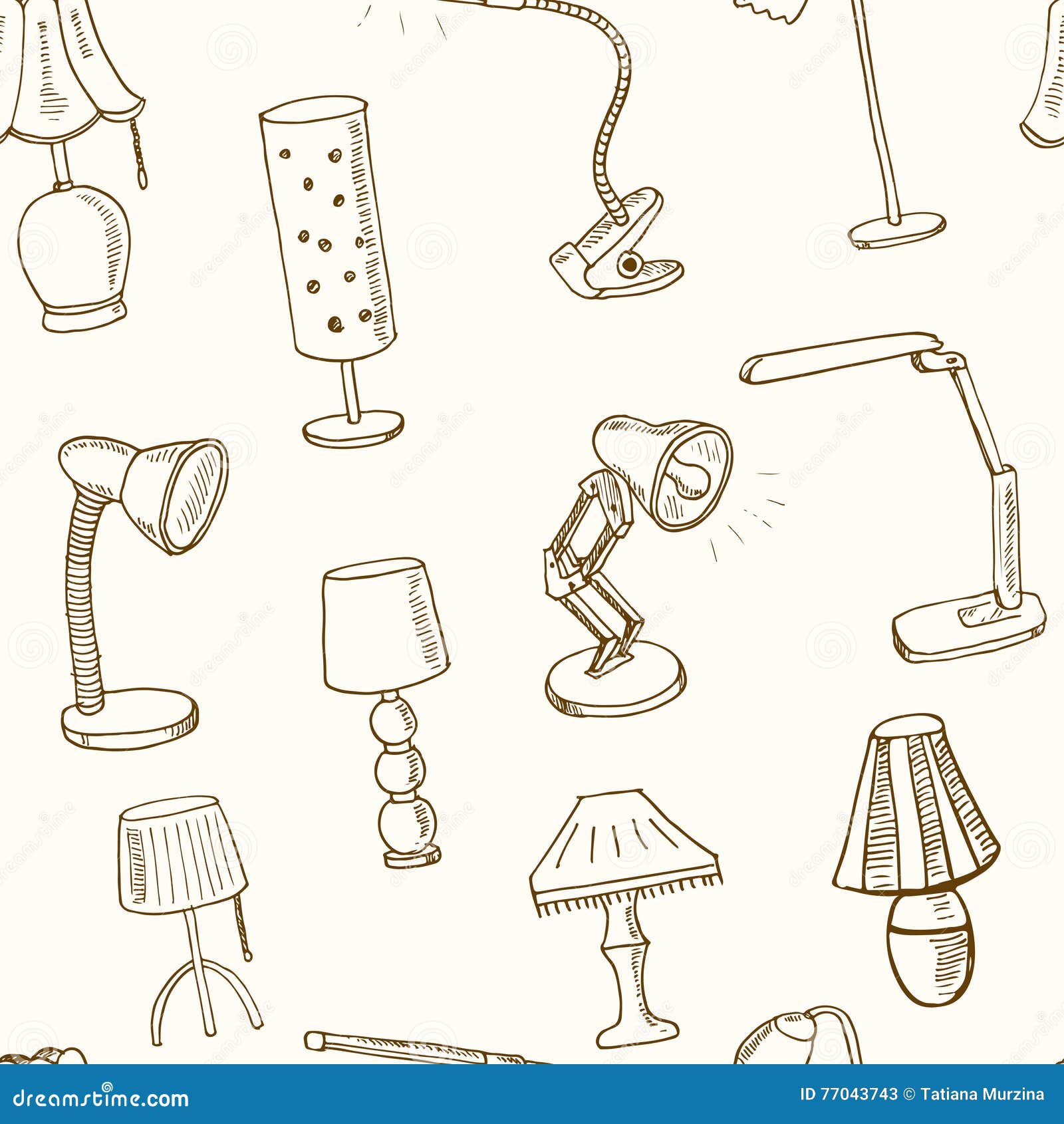 Doodle Seamless Pattern with Lamps Vector Illustration Stock Vector ...