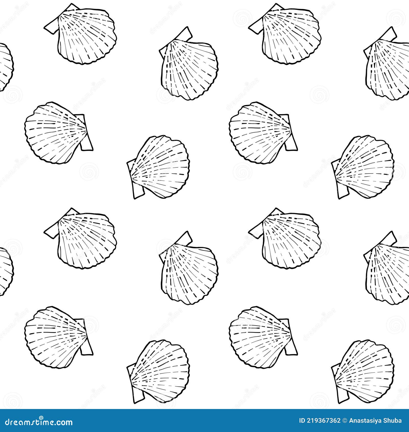 Doodle Seamless Pattern with Line Art of Seashells Stock Illustration ...