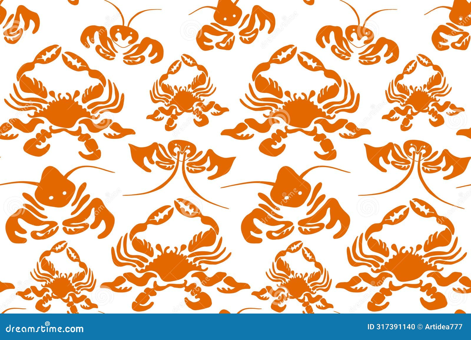 Doodle Seamless Pattern with Lobsters and Crabs Isolated on White ...