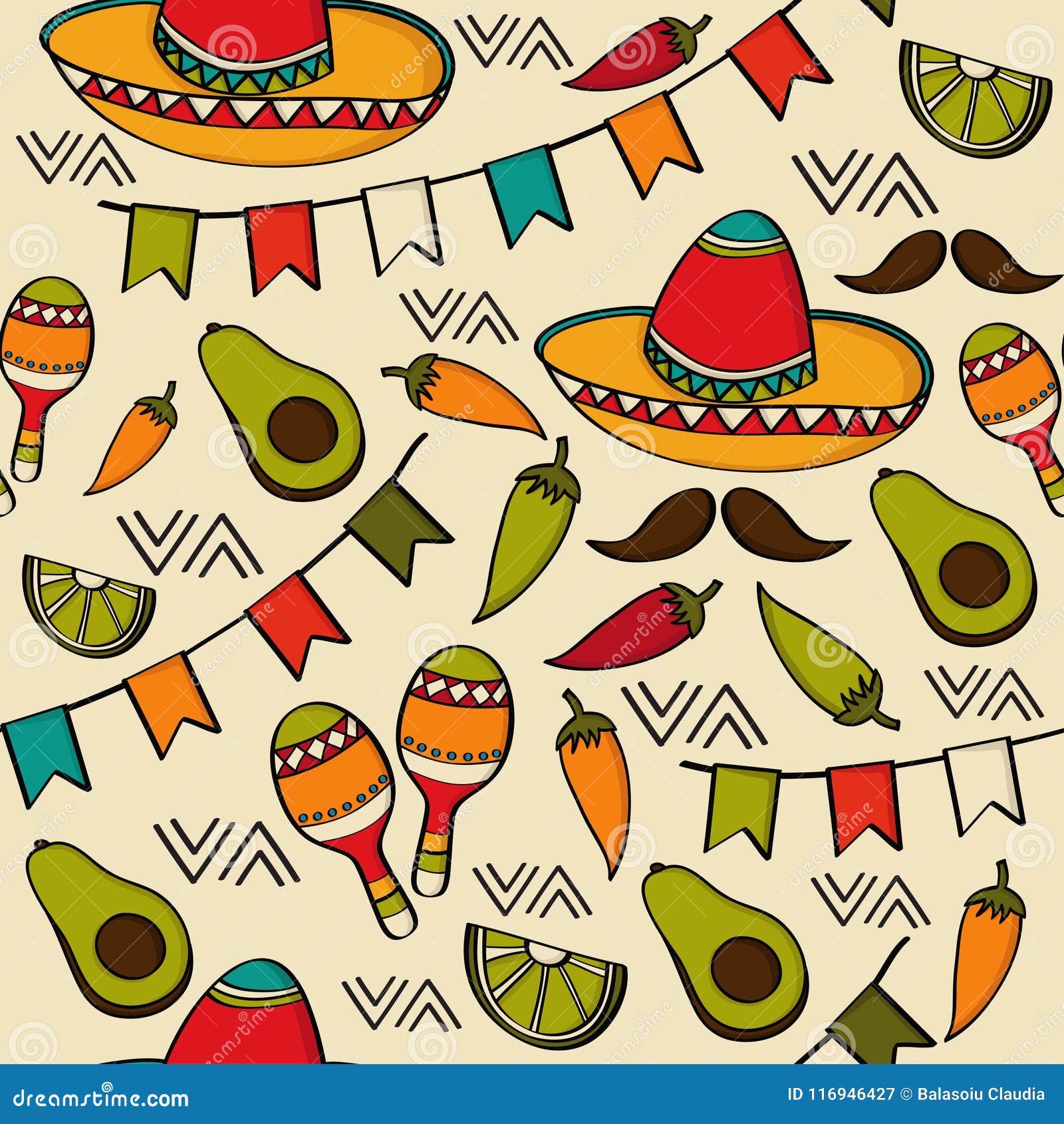 Doodle Seamless Pattern with Mexico Symbols Stock Vector - Illustration ...